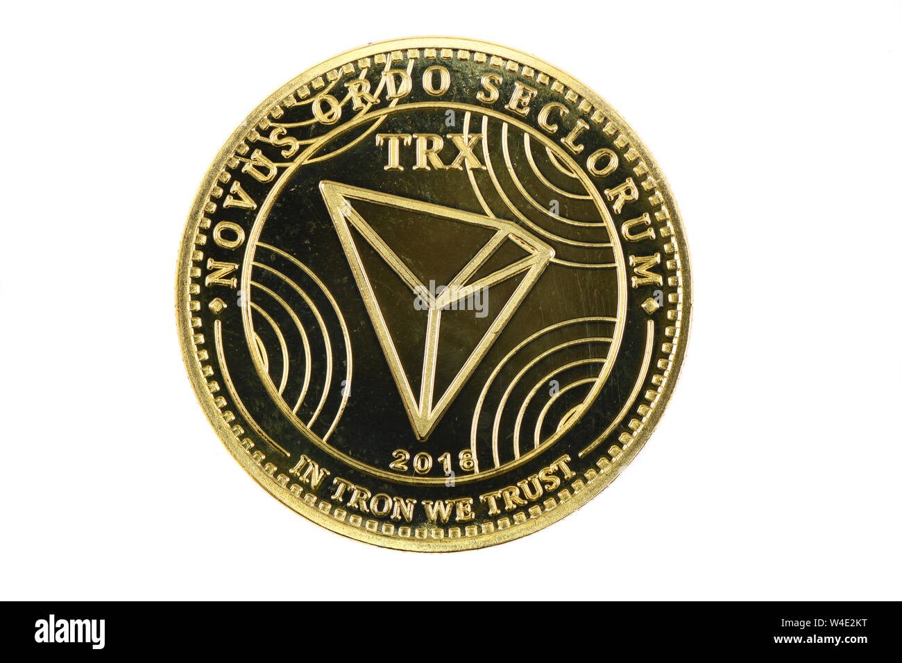 Face of the crypto currency golden tron isolated on white background ...