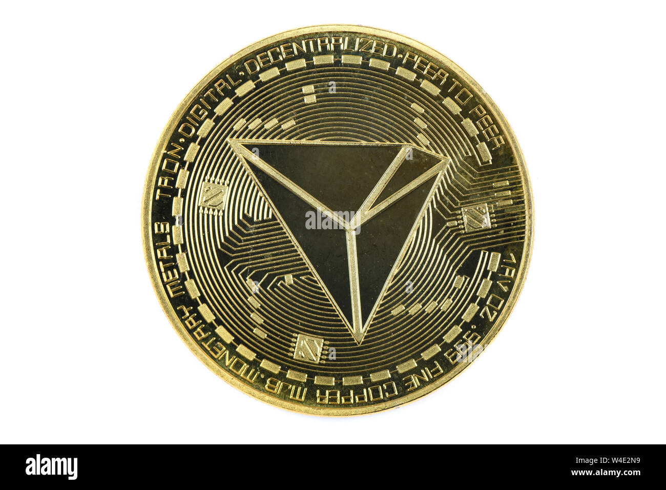 Back side of the crypto currency golden tron isolated on white ...