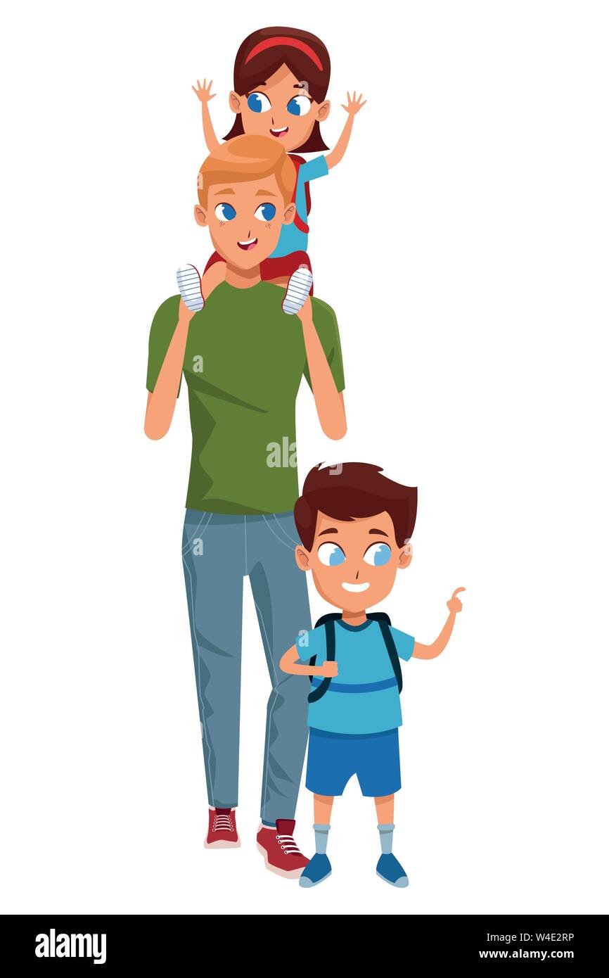 Family single father with children Stock Vector Image & Art - Alamy