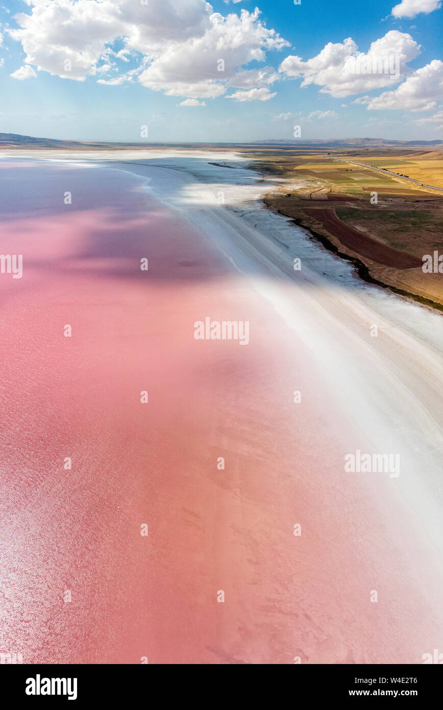 Aerial view of Lake Tuz, Tuz Golu. Salt Lake. Red, pink salt water. It ...