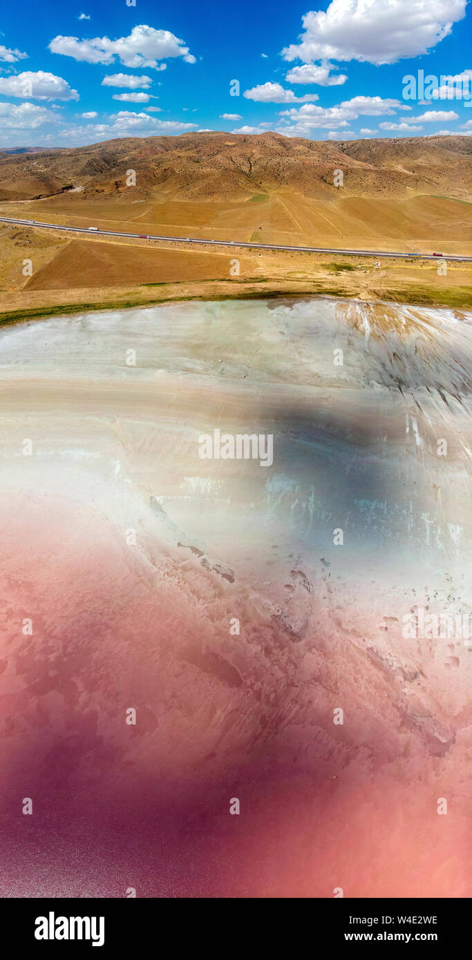 Aerial view of Lake Tuz, Tuz Golu. Salt Lake. Red, pink salt water. It ...