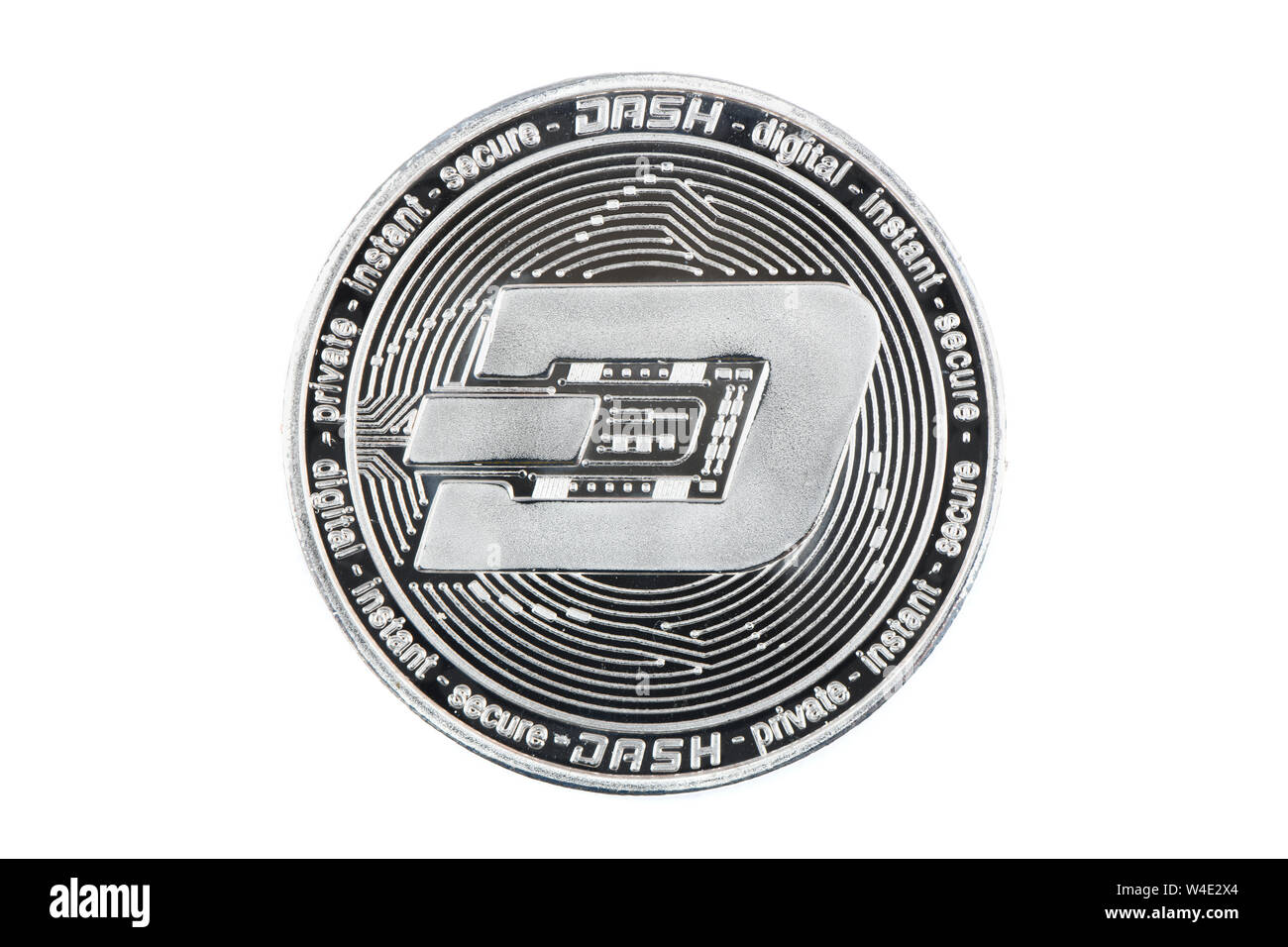 Back side of the crypto currency silver dash isolated on white ...