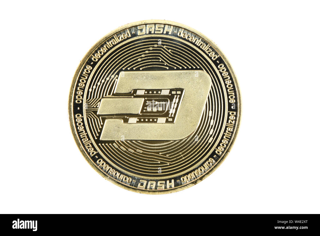Back side of the crypto currency golden dash isolated on white ...