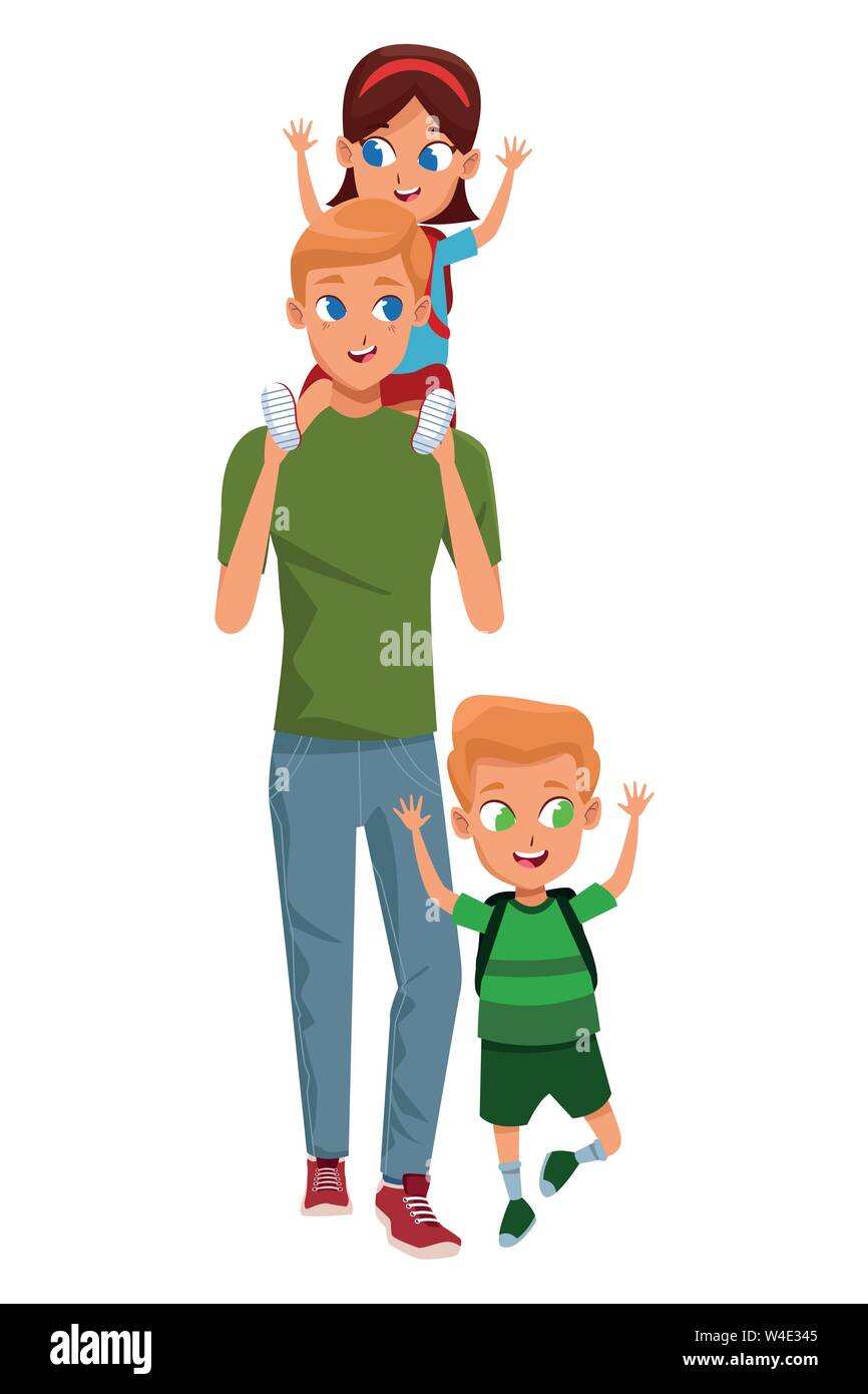 Family single father with kids Stock Vector Image & Art - Alamy