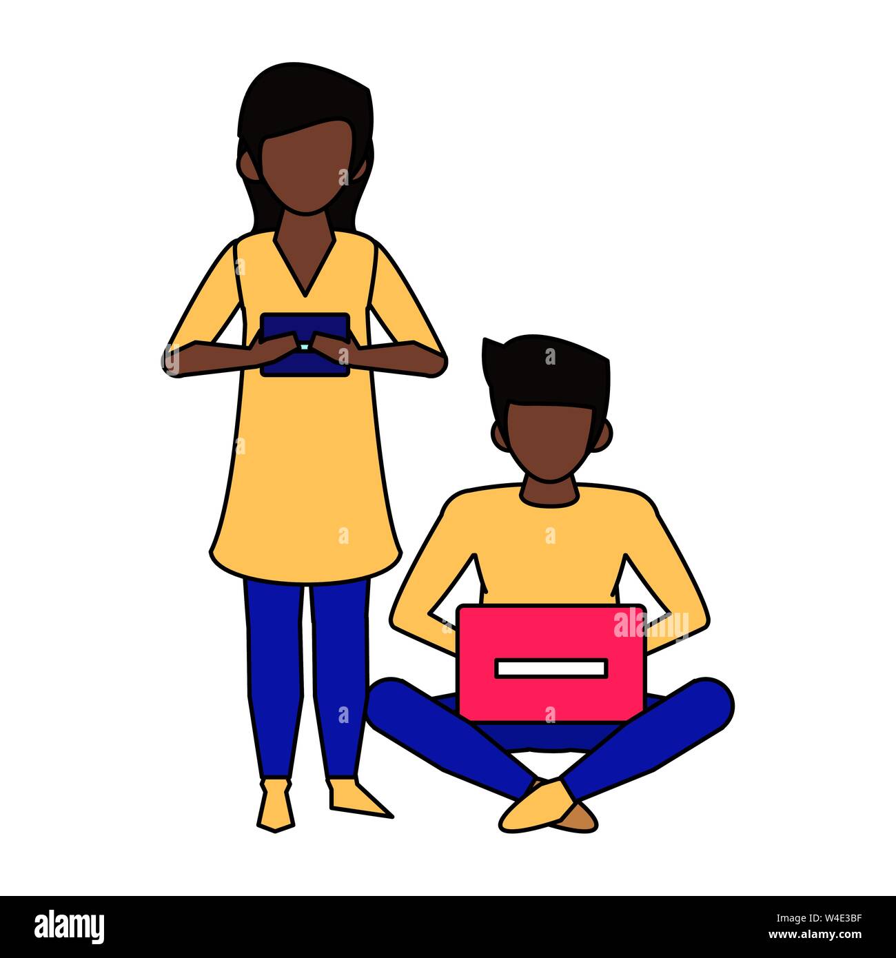 couple using technology devices cartoon Stock Vector Image & Art - Alamy