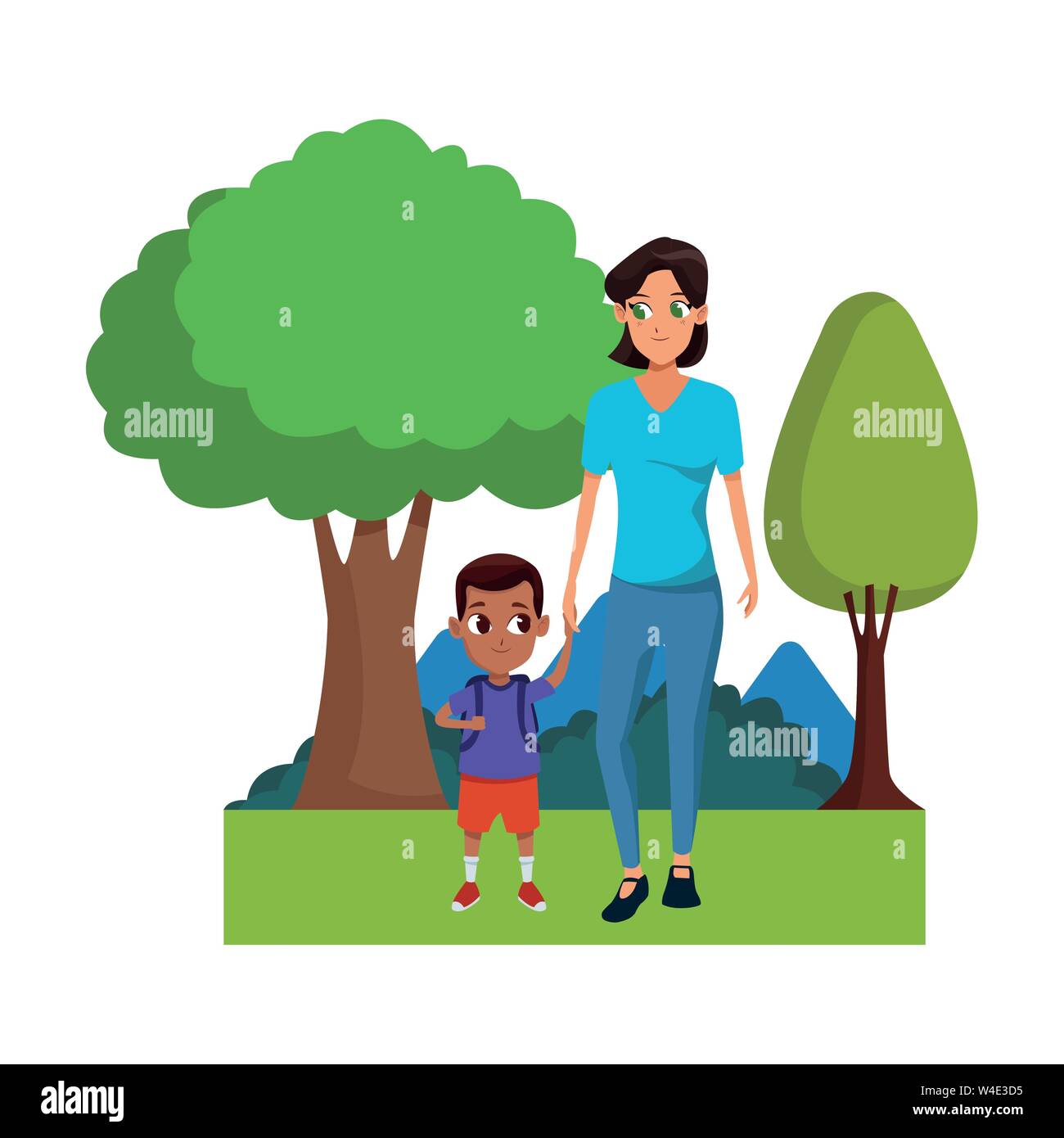 Family single parent with children cartoon Stock Vector Image & Art - Alamy