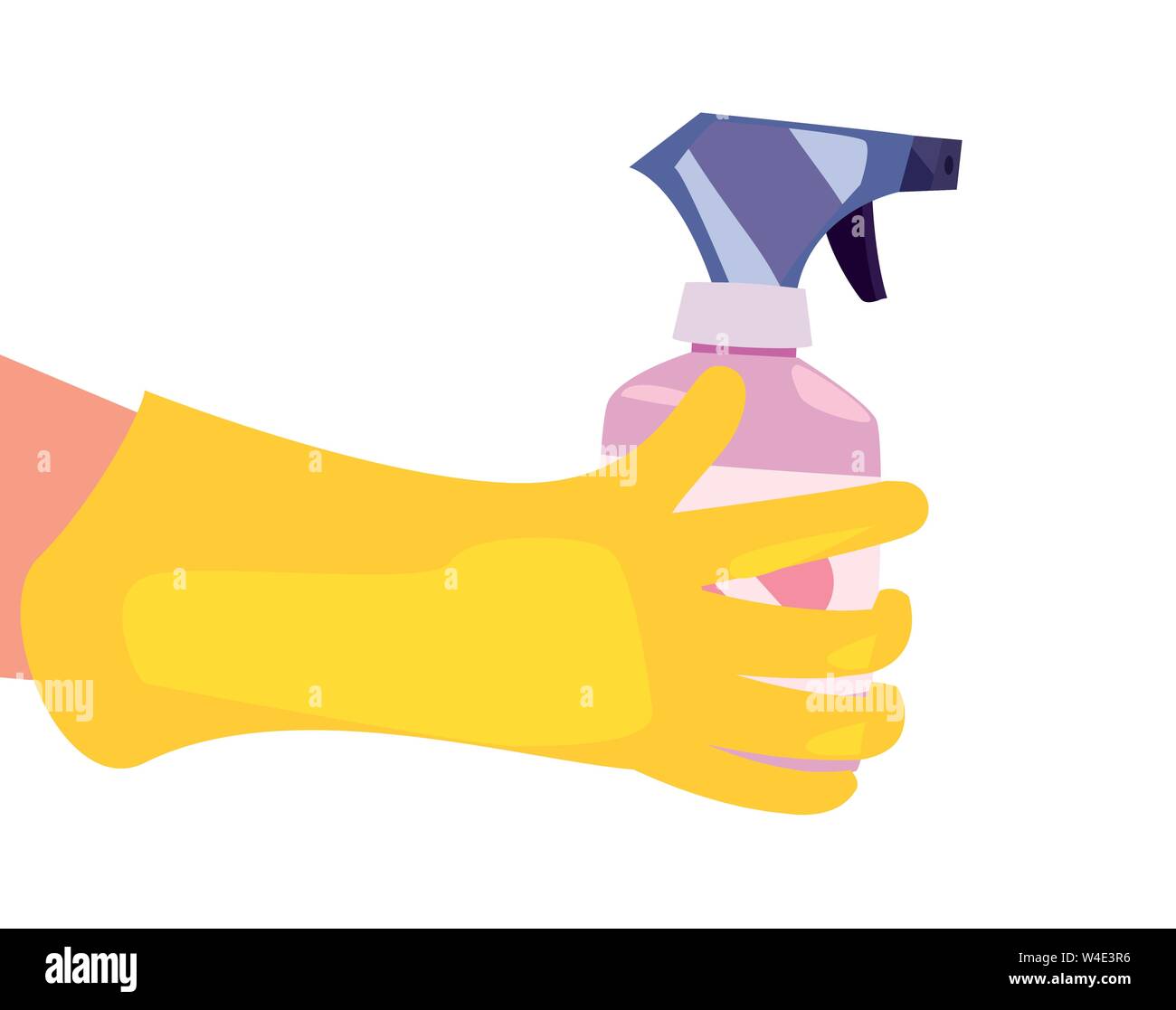 hand with glove spray cleaning products and supplies vector ...