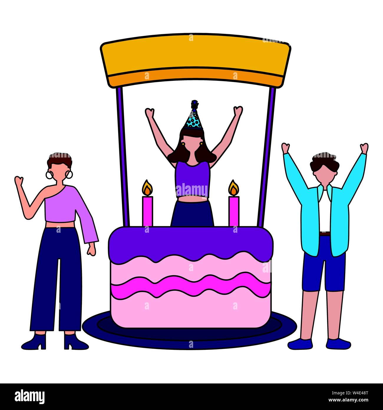 women and man cake and board birthday celebration Stock Vector Image ...