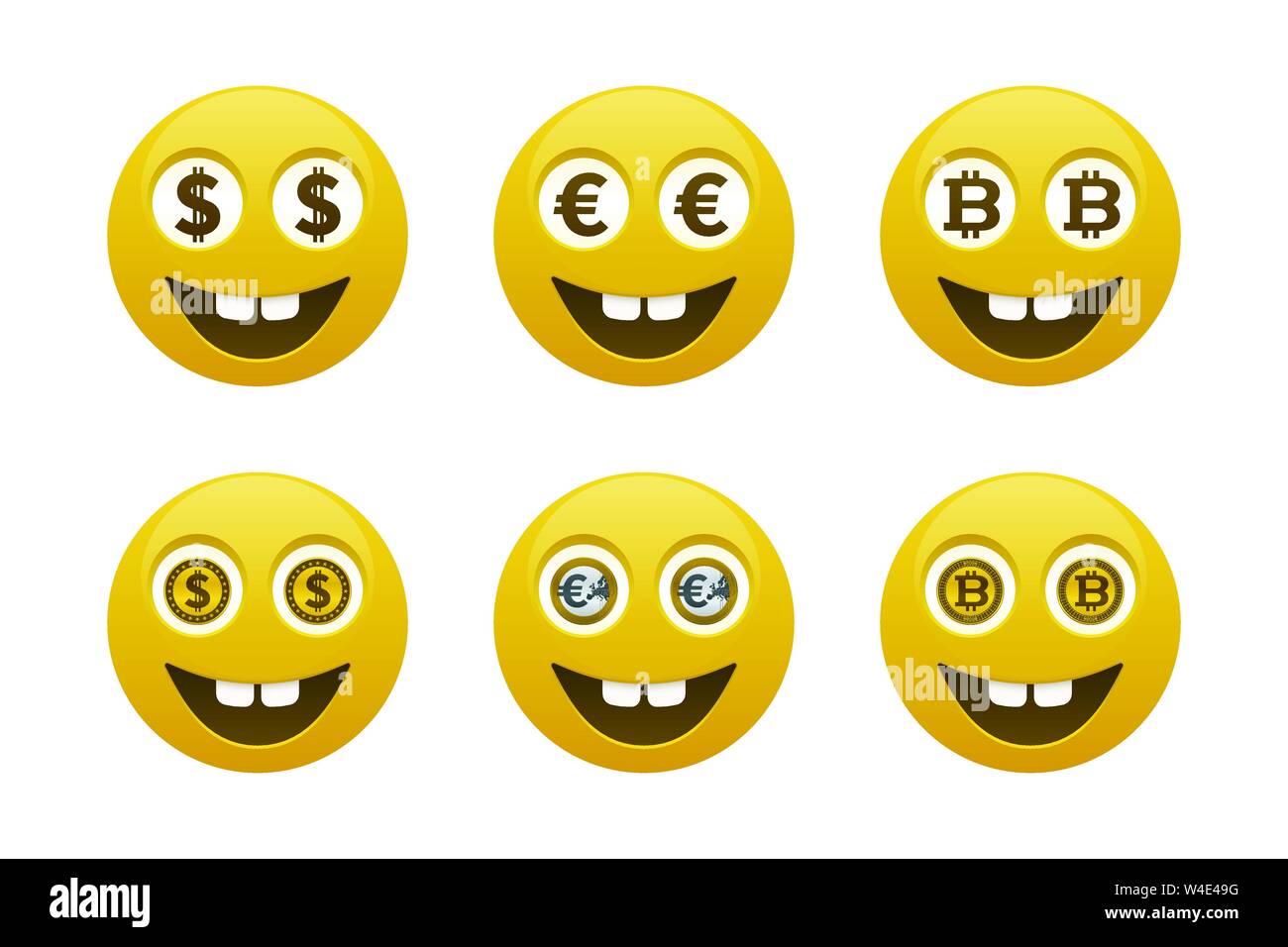 Smiley emoticons with currencies. Emoticon and finance icons Stock ...