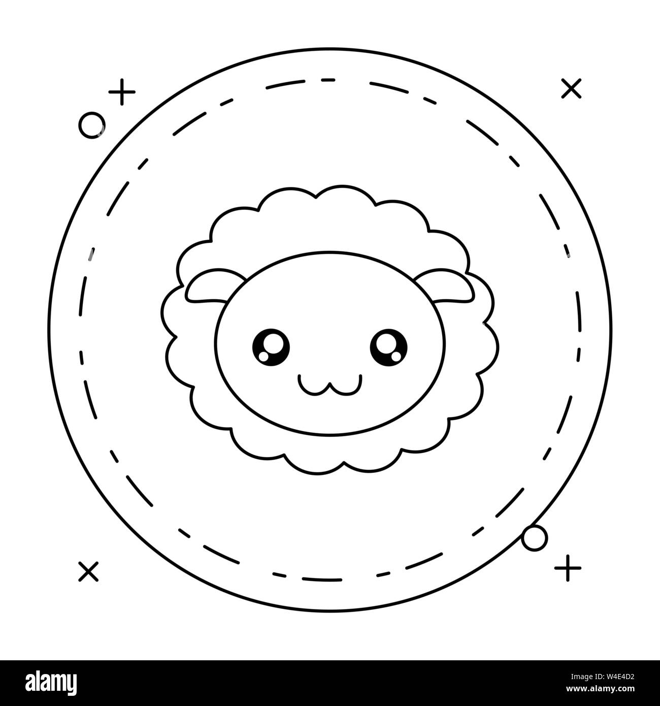 head of cute little sheep baby in frame circular vector illustration ...