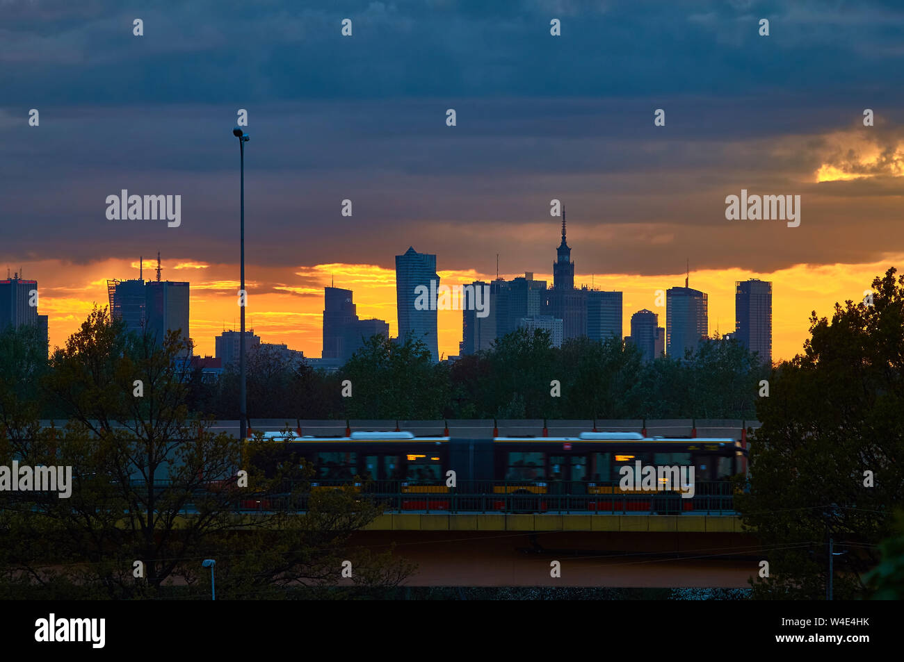 Warsaw, Poland - May 04, 2016: Sunset in the center of Warsaw, Poland ...