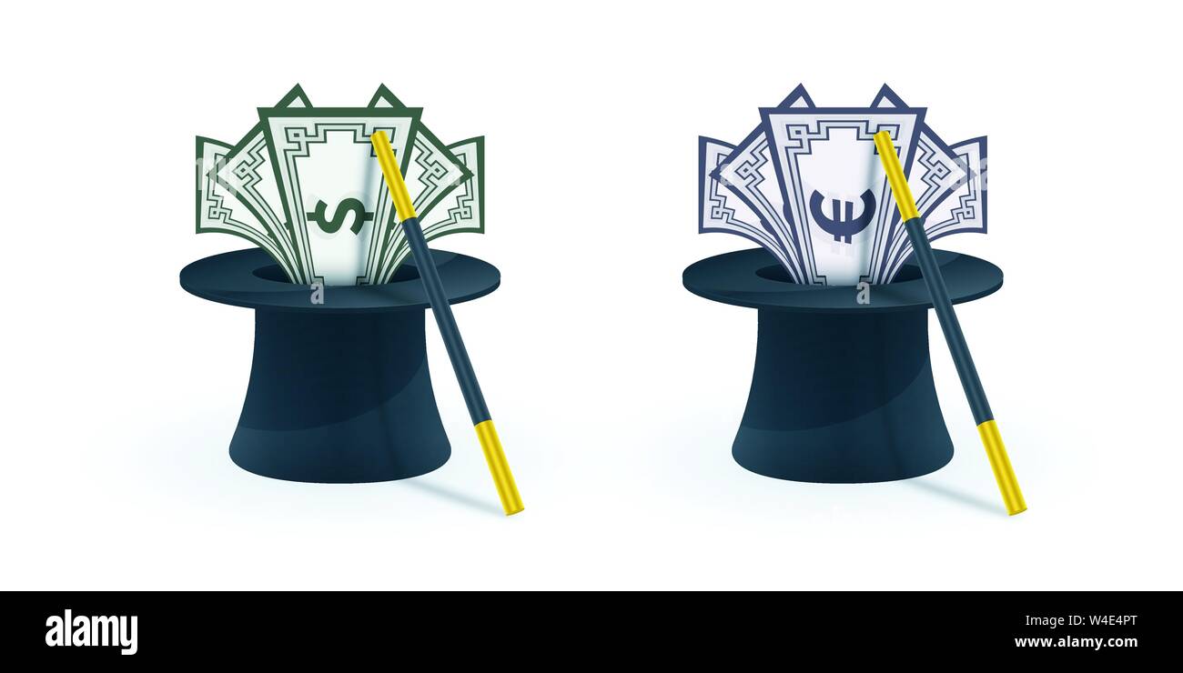 Banknotes coming out of magic hat. Magic and currency concept design ...