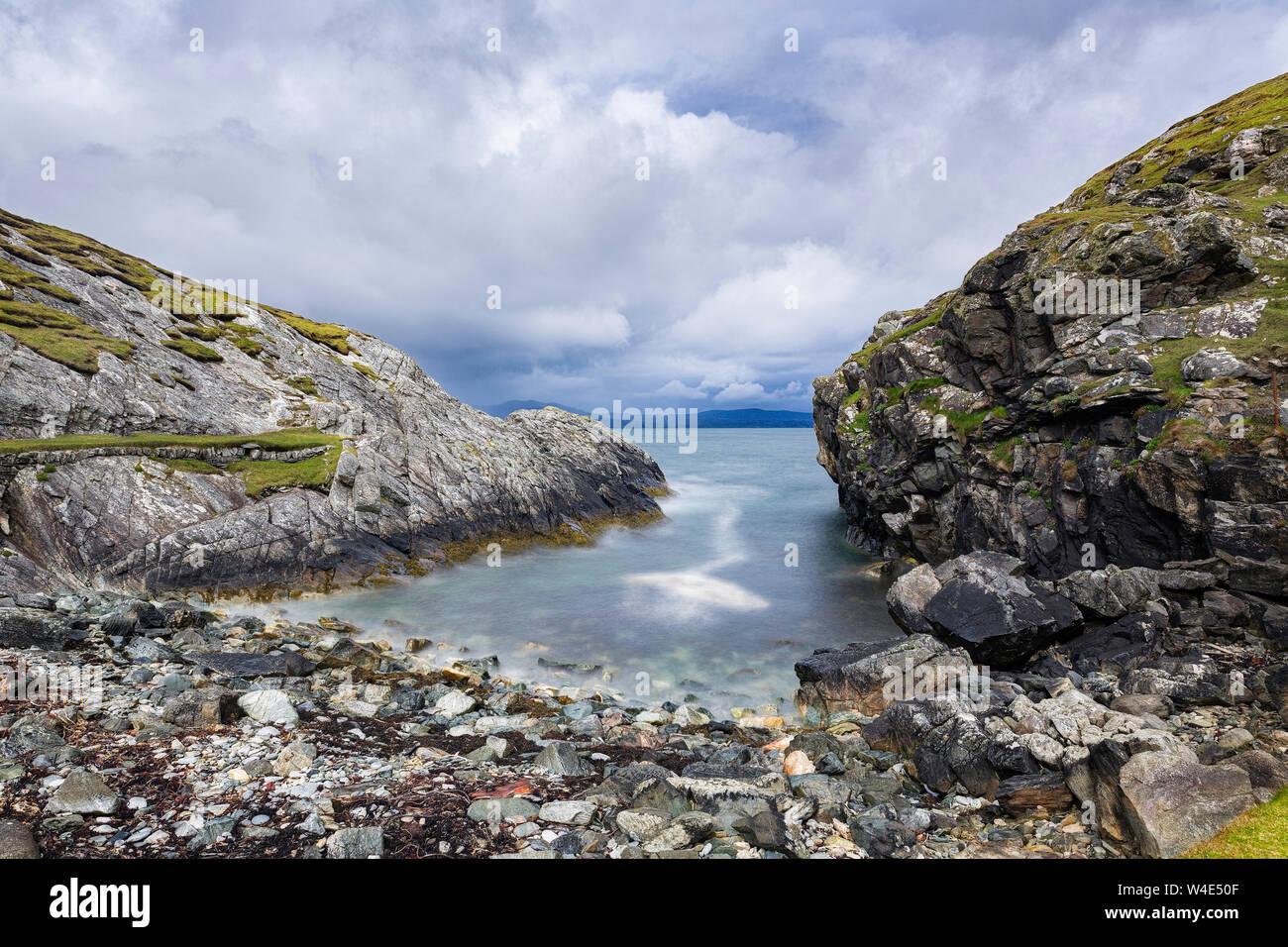 Looking north on the isthmus on route to the lighthouse on Scalpay ...