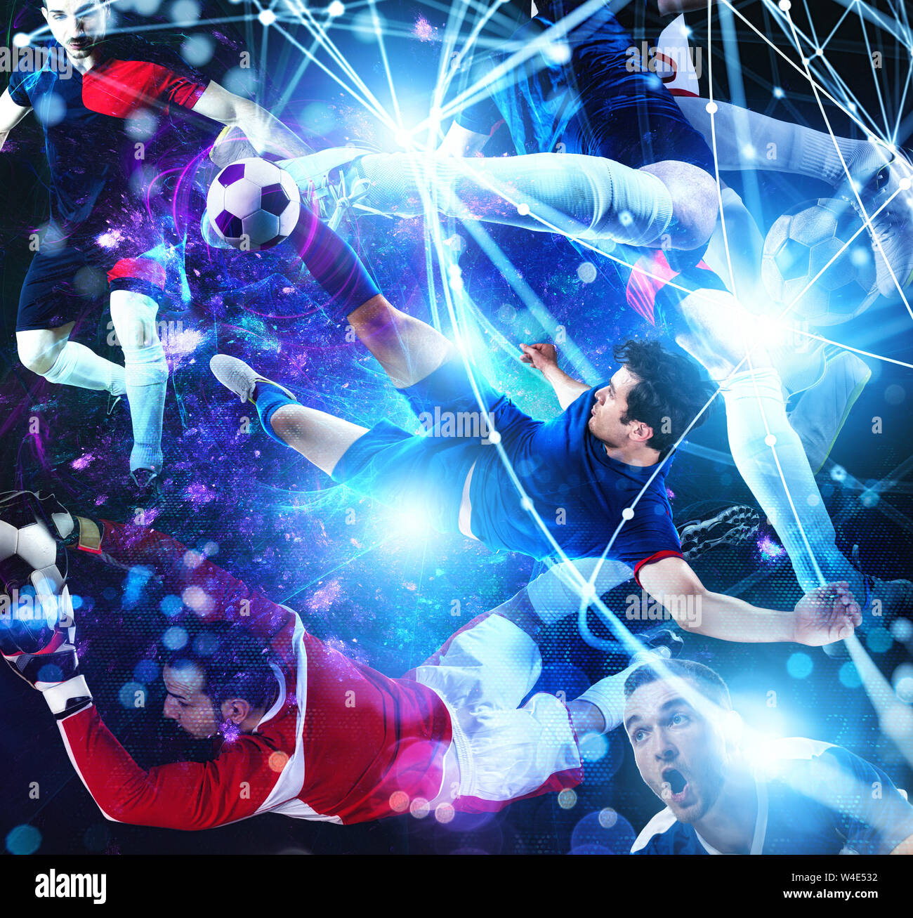 Football scene with soccer player in front of a futuristic digital ...