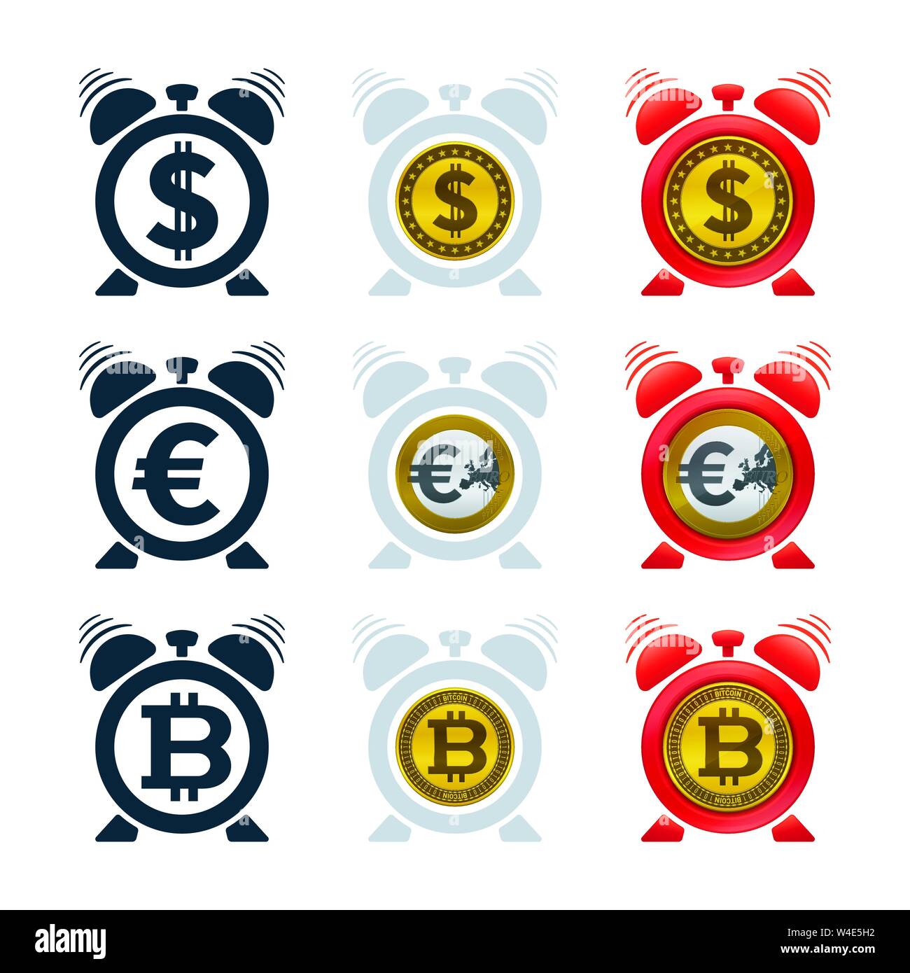 Currencies and alarm clocks. Money and time concept design Stock Vector ...
