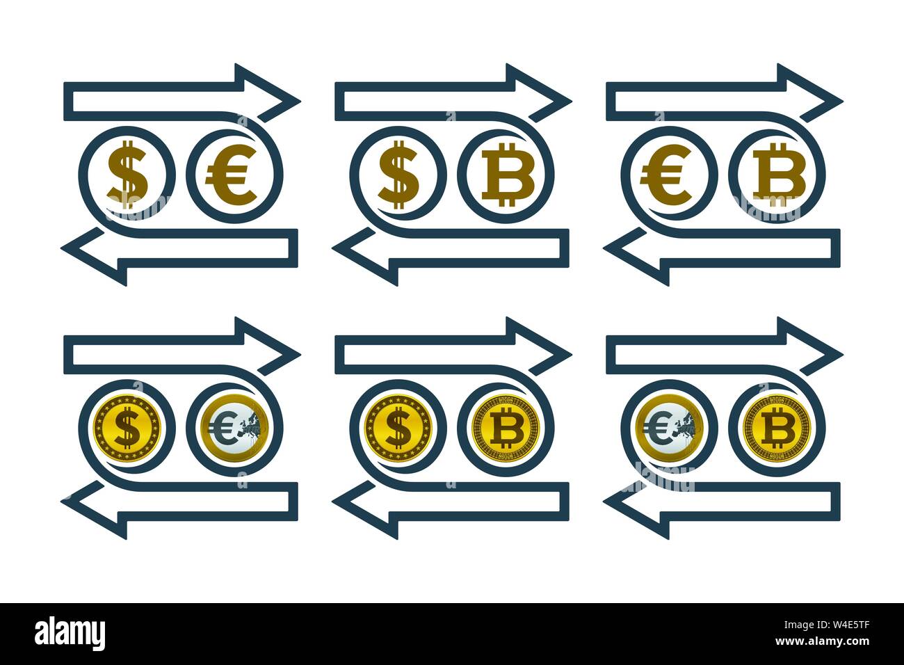 Exchanging currency icons on white background. Financial vector icons ...