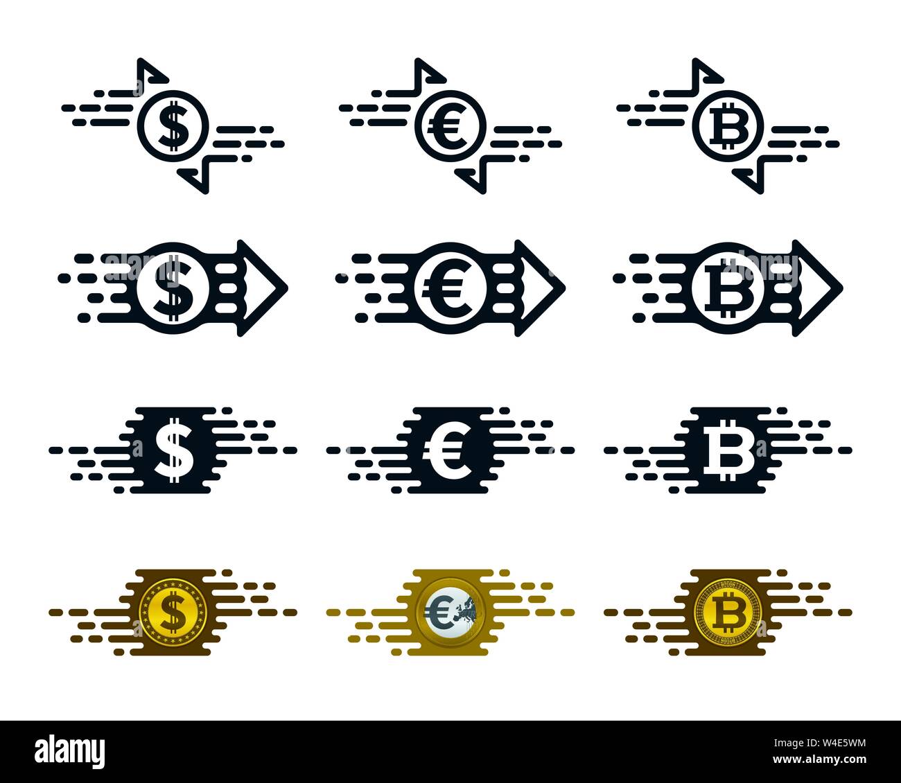 Fast money transfer icons on white background. Financial vector icons ...