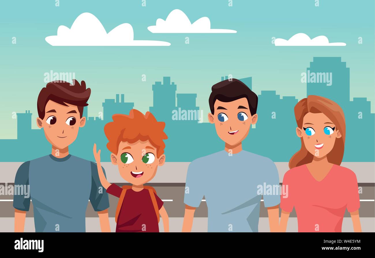 Family young parents with children cartoon Stock Vector Image & Art - Alamy