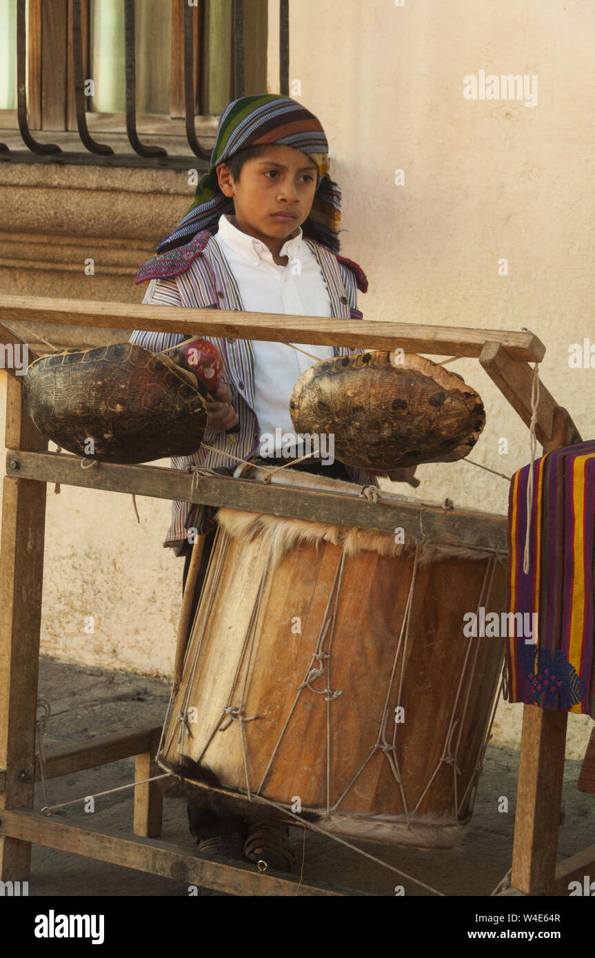 Guatemala, Antigua, street musicians in traditional dress Stock Photo ...