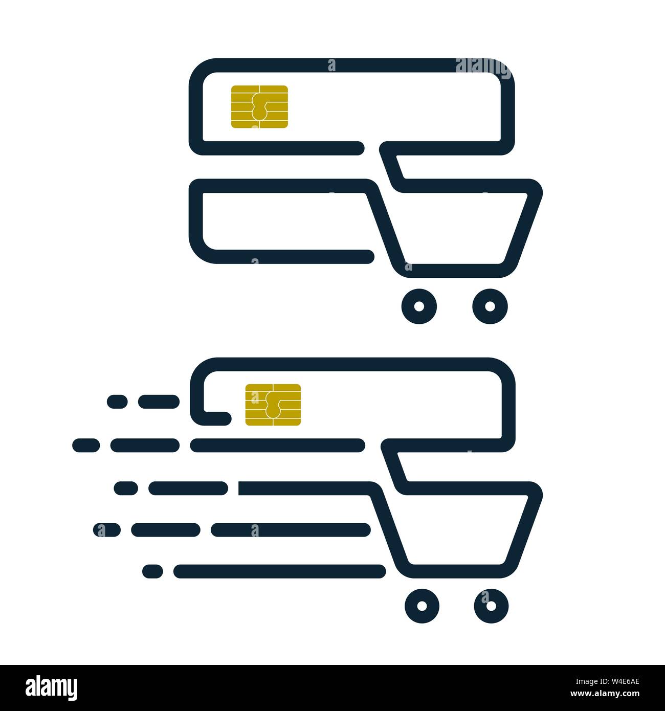 Credit card shaped shopping cart icons on white background. Financial ...