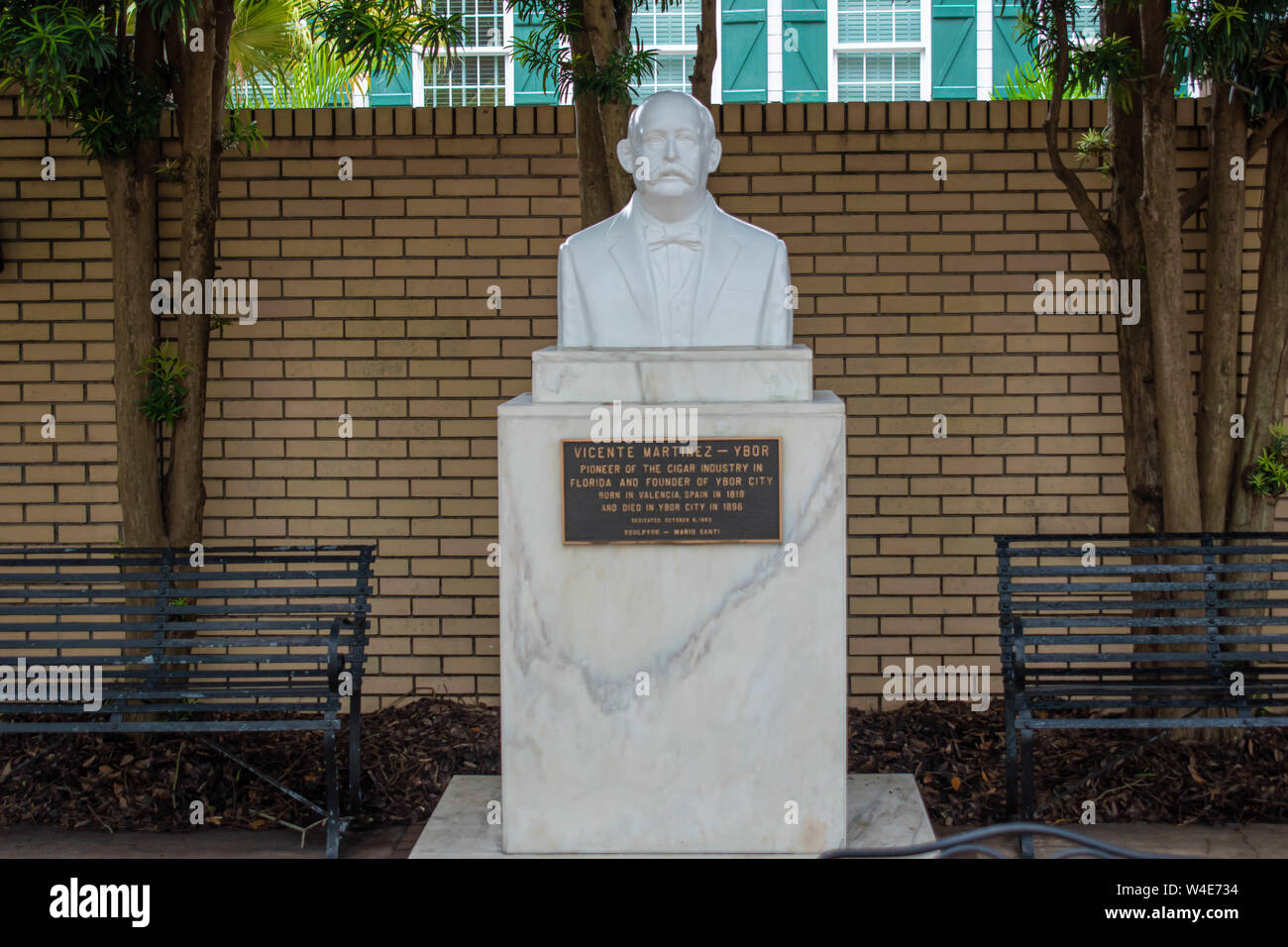 Tampa Bay, Florida. July 12, 2019 Vicente Martinez Ybor statue in Ybor ...