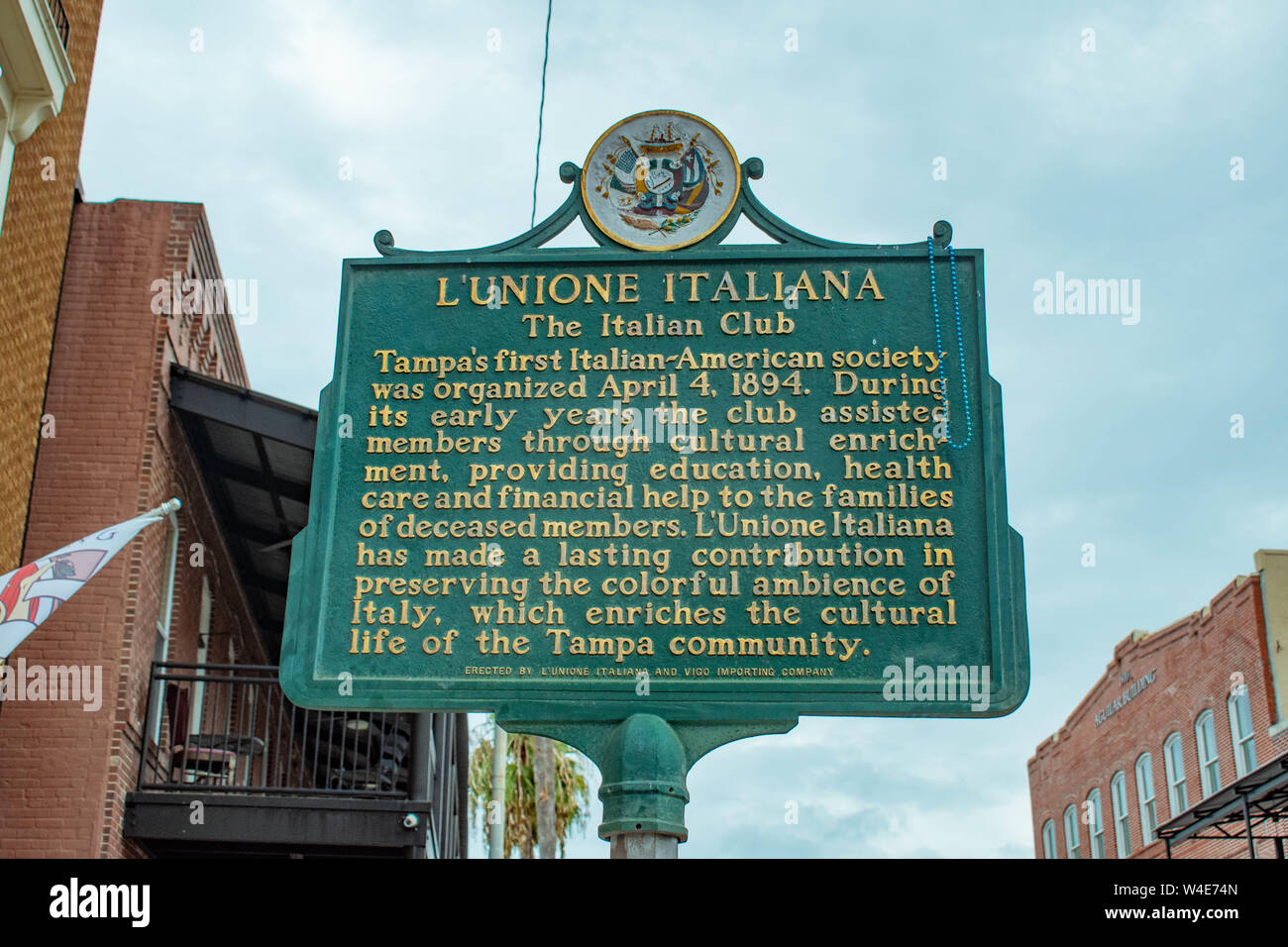Tampa Bay, Florida. July 12, 2019 The Italian Club sign on 7th Aveneu ...