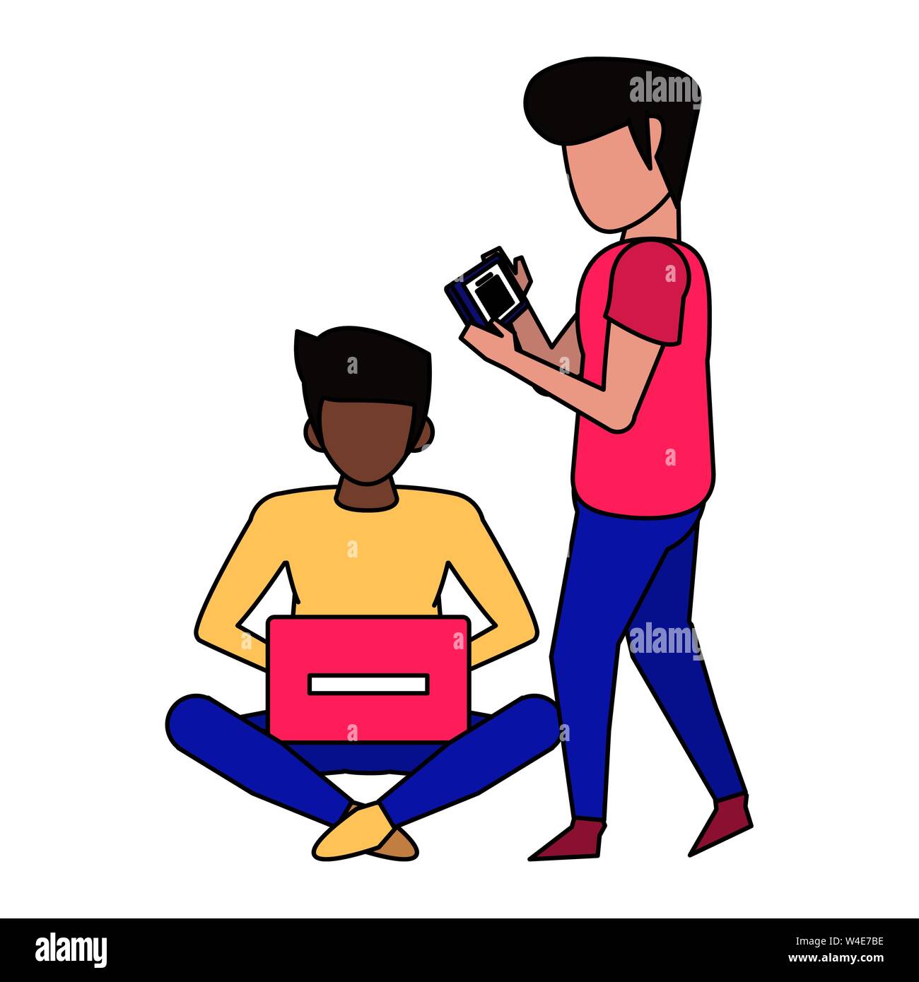 men using technology devices cartoon Stock Vector Image & Art - Alamy