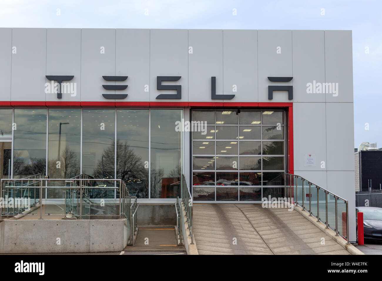 Tesla text sign at Tesla Oakville Dealership / Service Center Stock ...