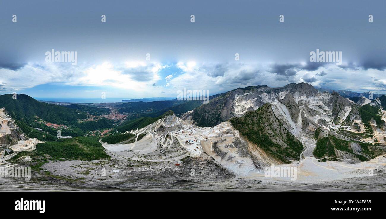 Aerial view of mountain of stone and marble quarries in the regional ...