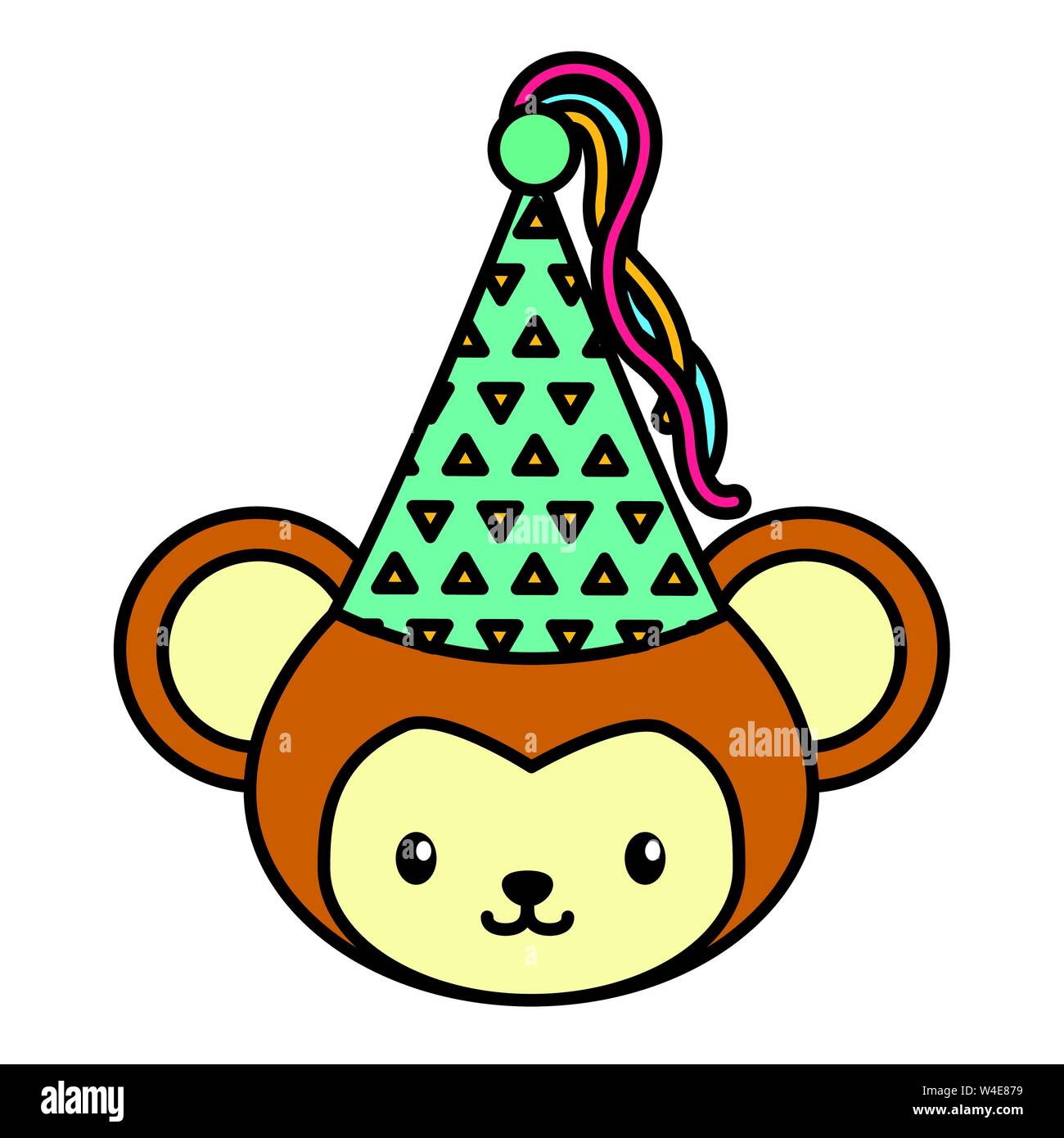 birthday celebration cute monkey party hat Stock Vector Image & Art - Alamy