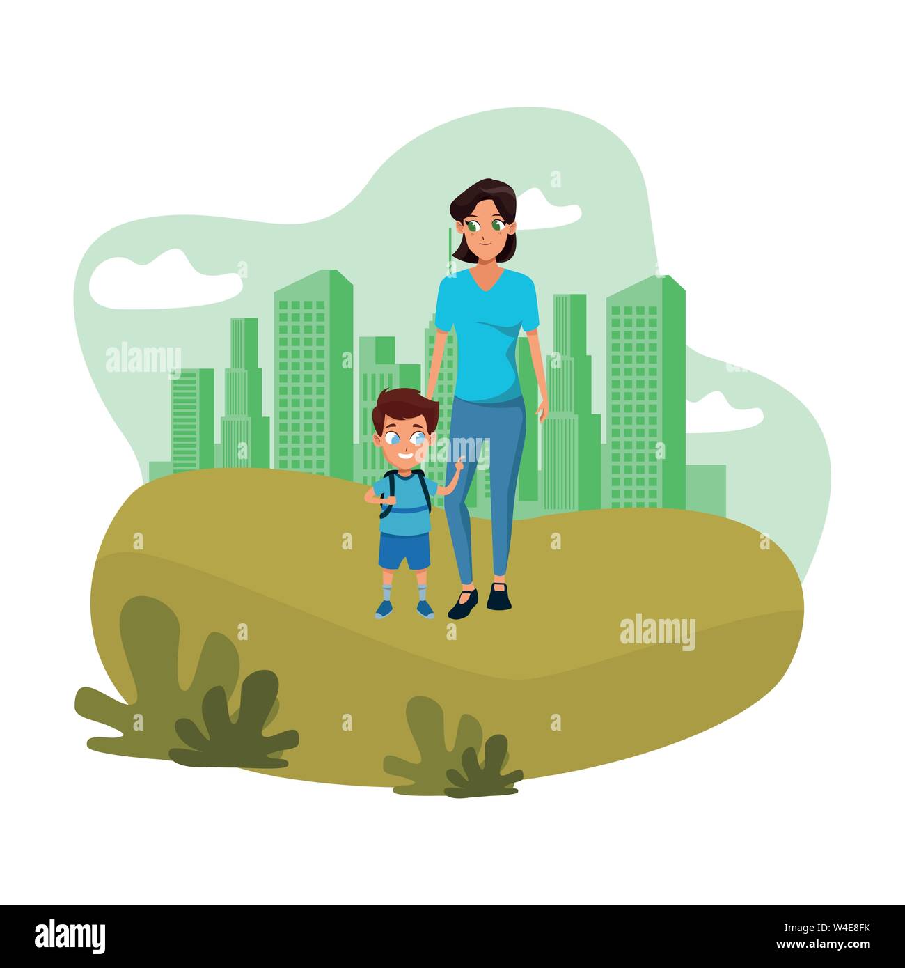 Family single parent with children cartoon Stock Vector Image & Art - Alamy