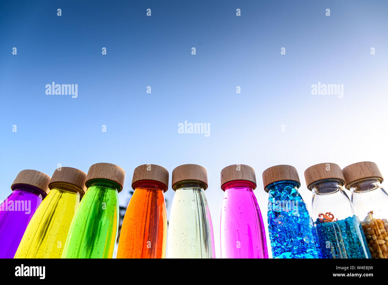 Group of bottles of calm anti stress, therapy to control stress and ...