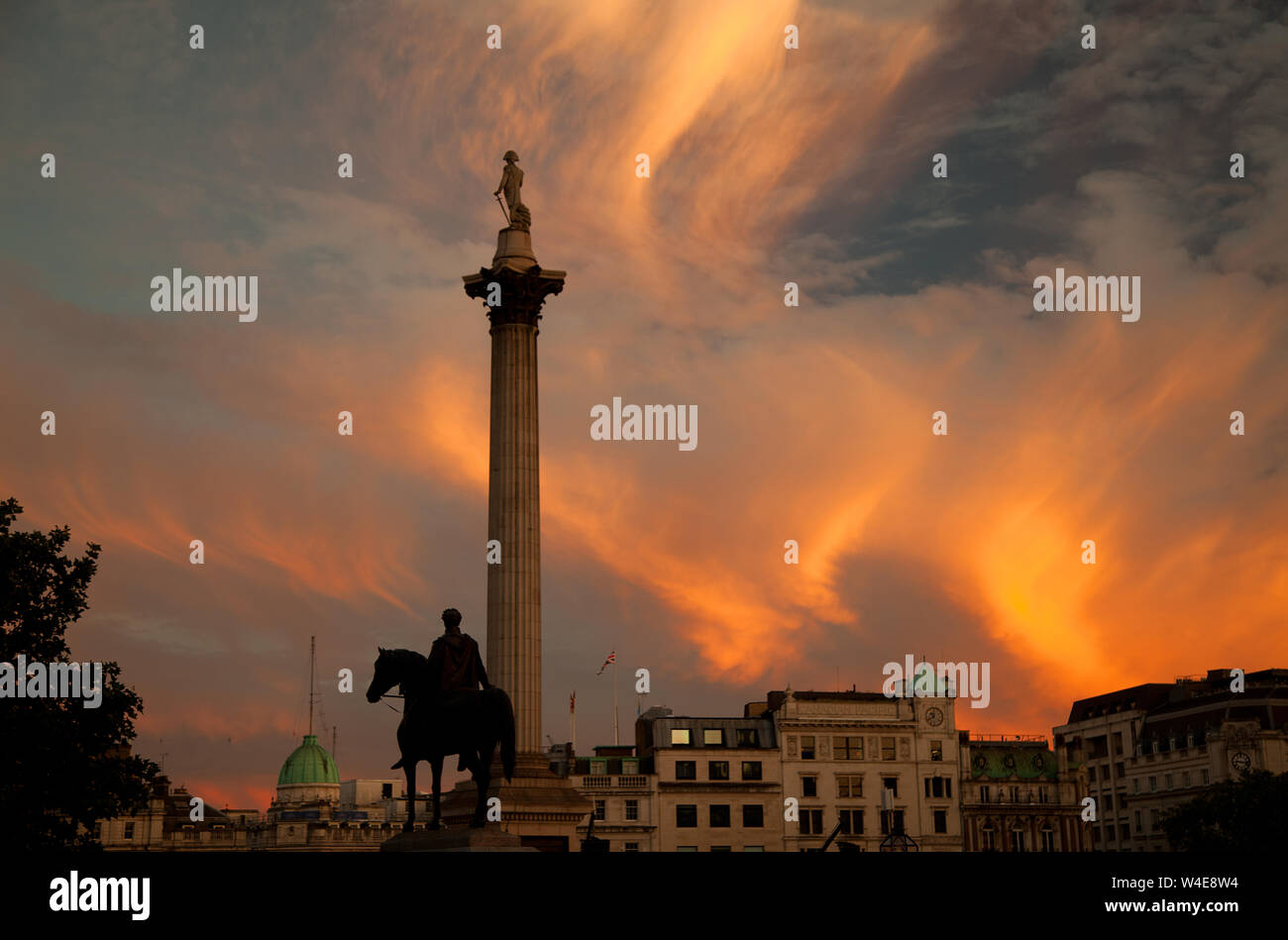Sunset over Trafalgar Square, London Stock Photo - Alamy