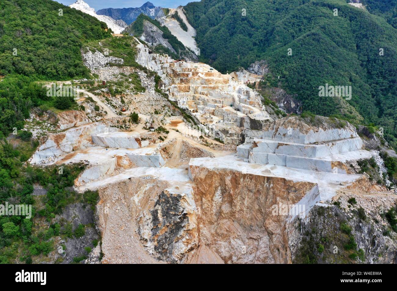 Aerial view of mountain of stone and marble quarries in the regional ...