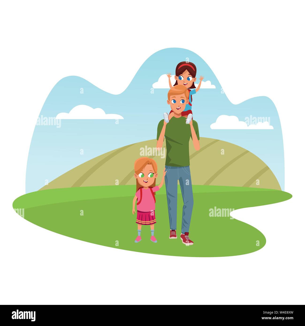 Family single father with children Stock Vector Image & Art - Alamy