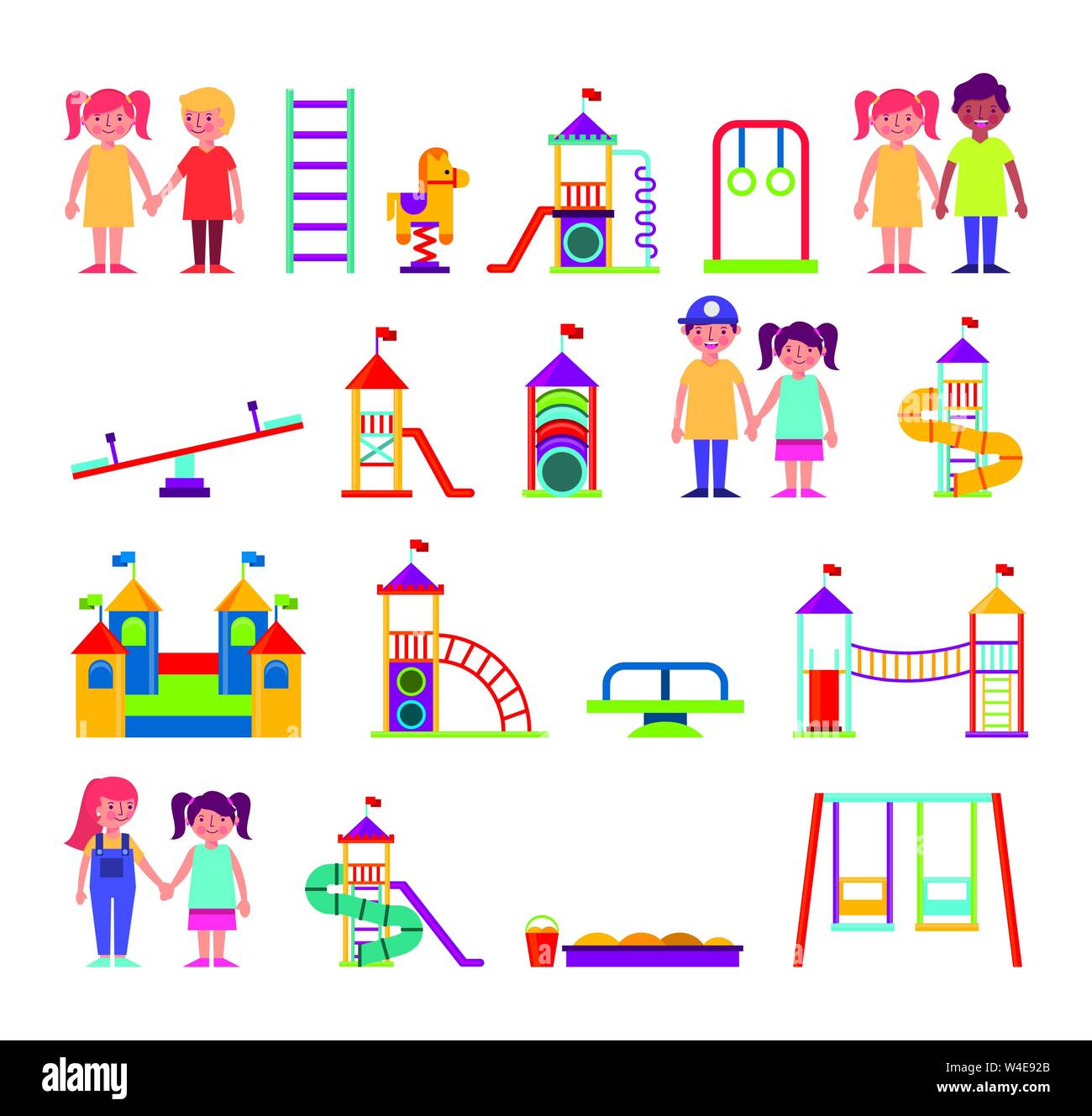 group of kids and amusement park bundle characters Stock Vector Image ...