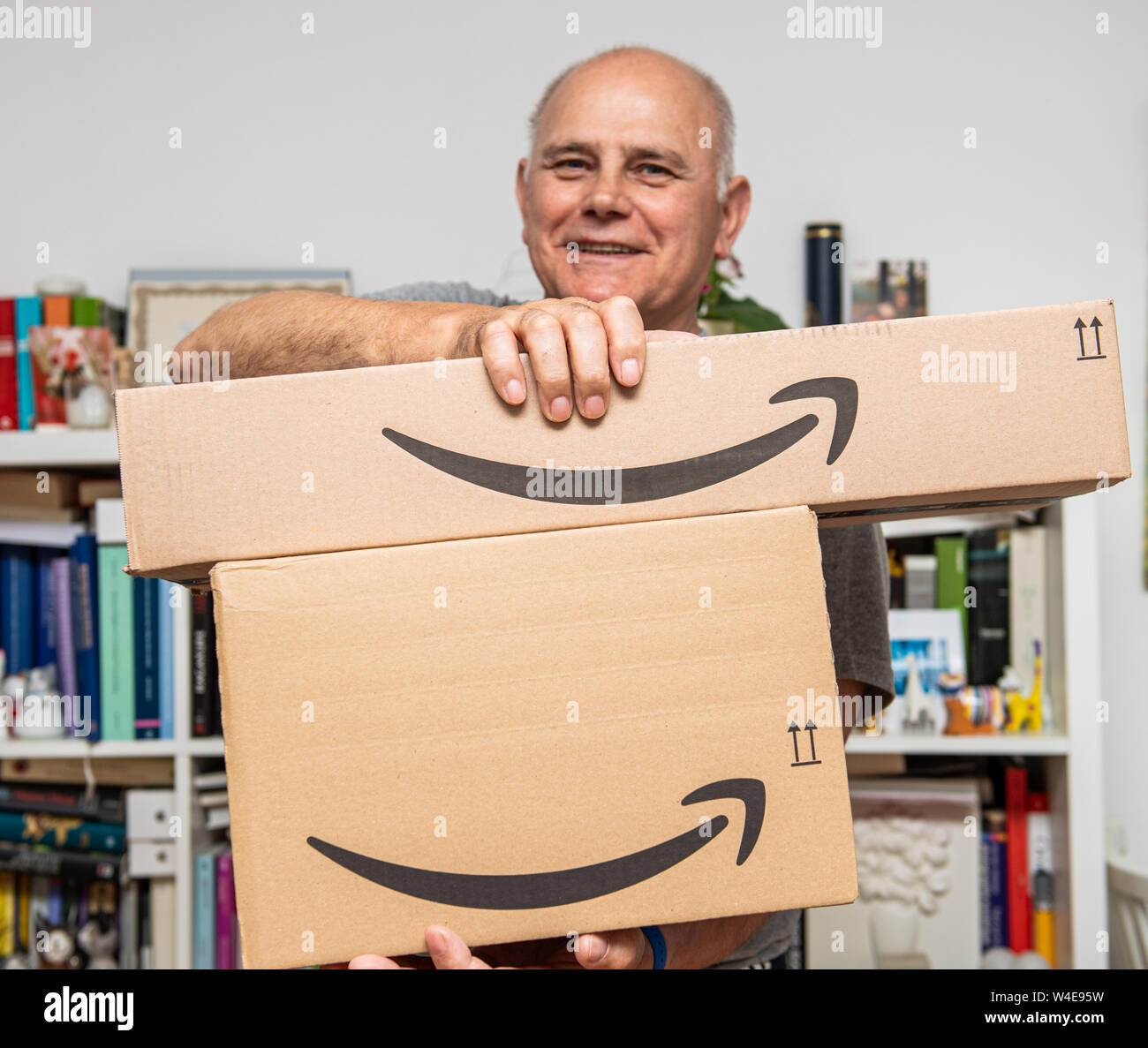 Paris, France - Jul 10, 2019: Front view of happy smiling senior male ...