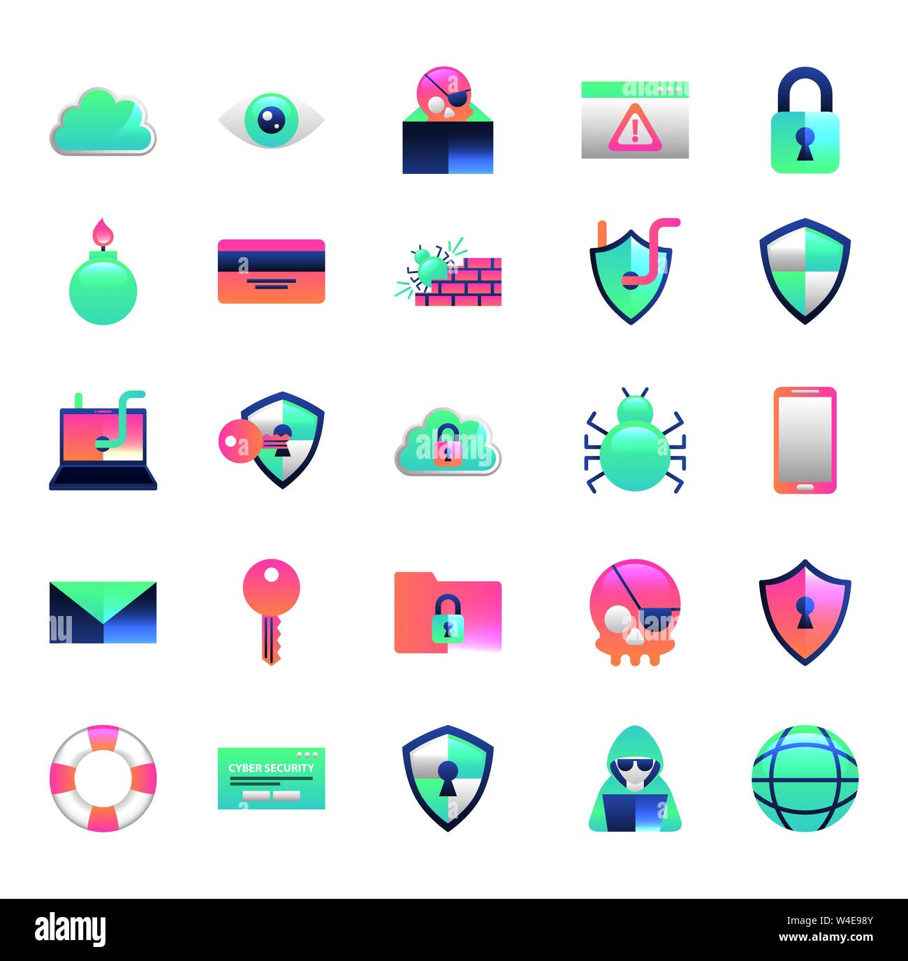 bundle of cyber security colorful set icons Stock Vector Image & Art ...