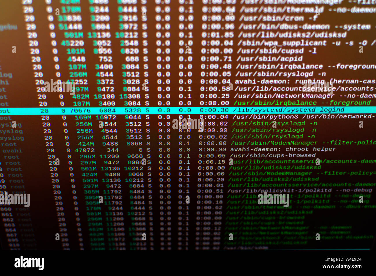 A computer screen showing system information on a terminal emulator ...