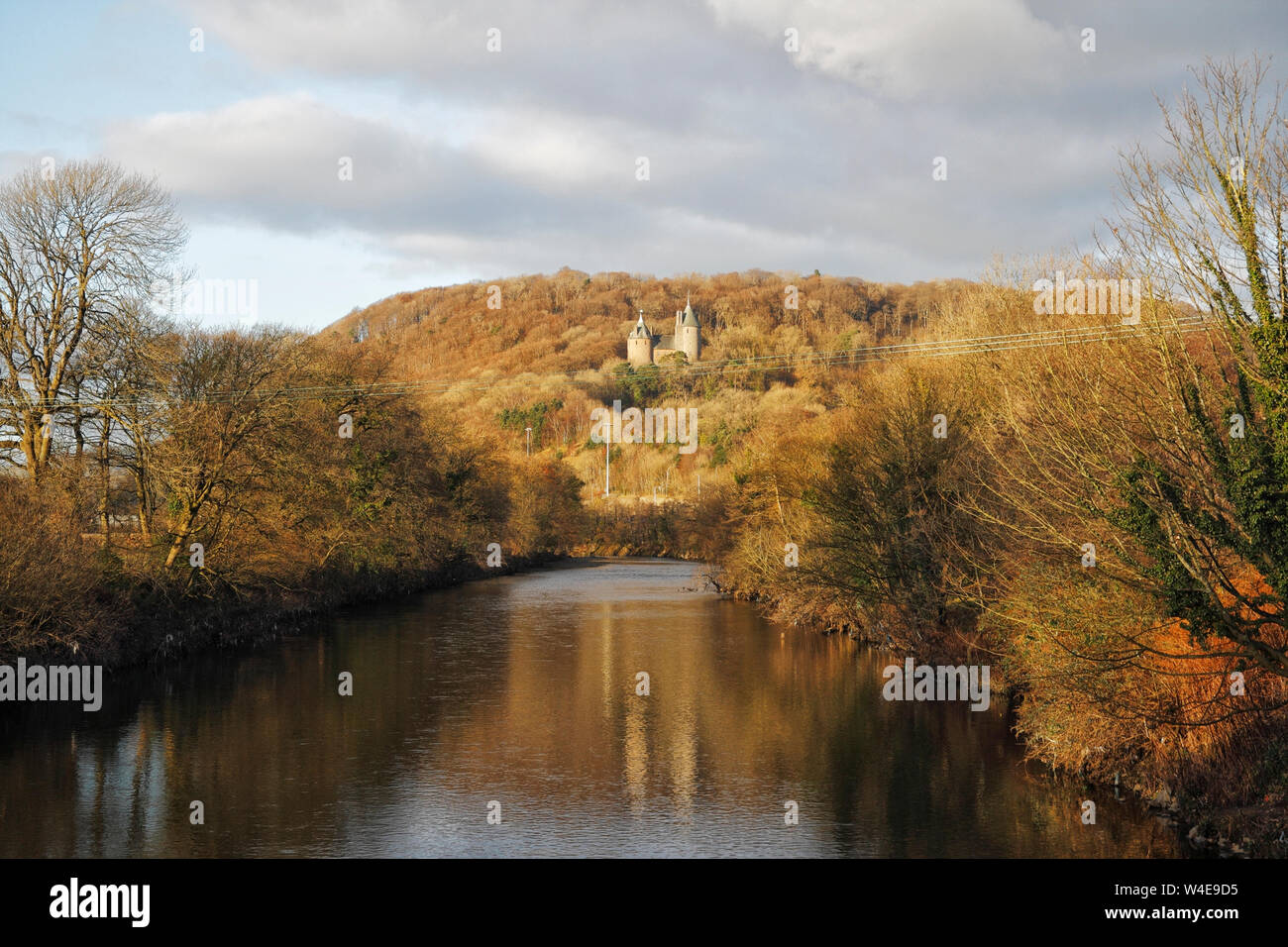 Winter view of Castell Coch along the river Taff near Cardiff, Wales UK ...