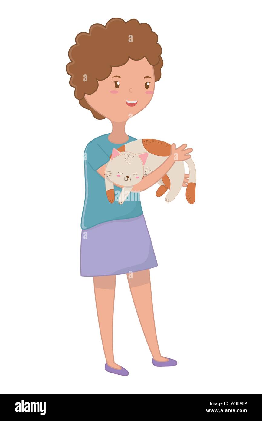 Girl with cat cartoon design, Mascot pet animal domestic cute life ...