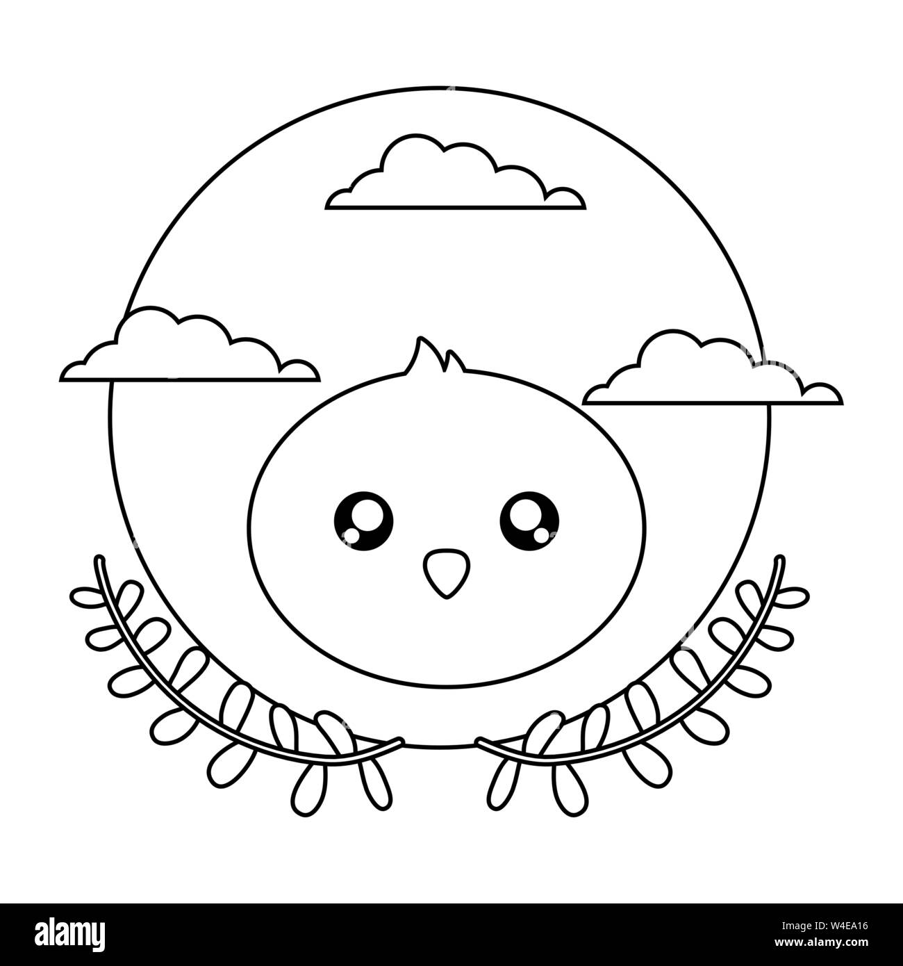 head of cute little chicken baby with crown leafs vector illustration ...