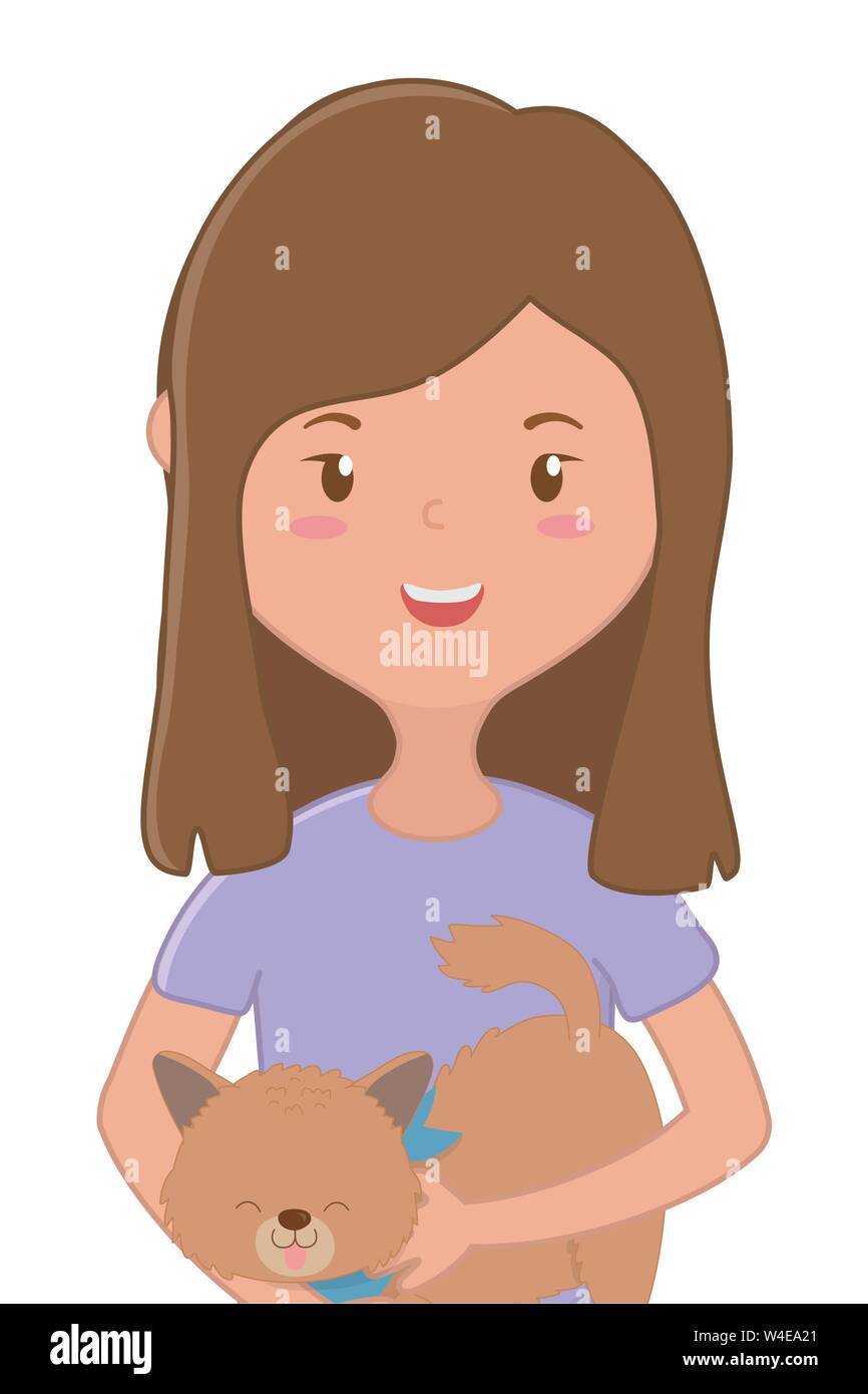Girl with cat cartoon design, Mascot pet animal domestic cute life ...