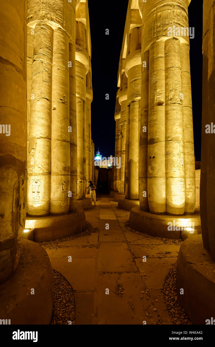 Walking between the illuminated Columns, with clustered papyrus bud ...