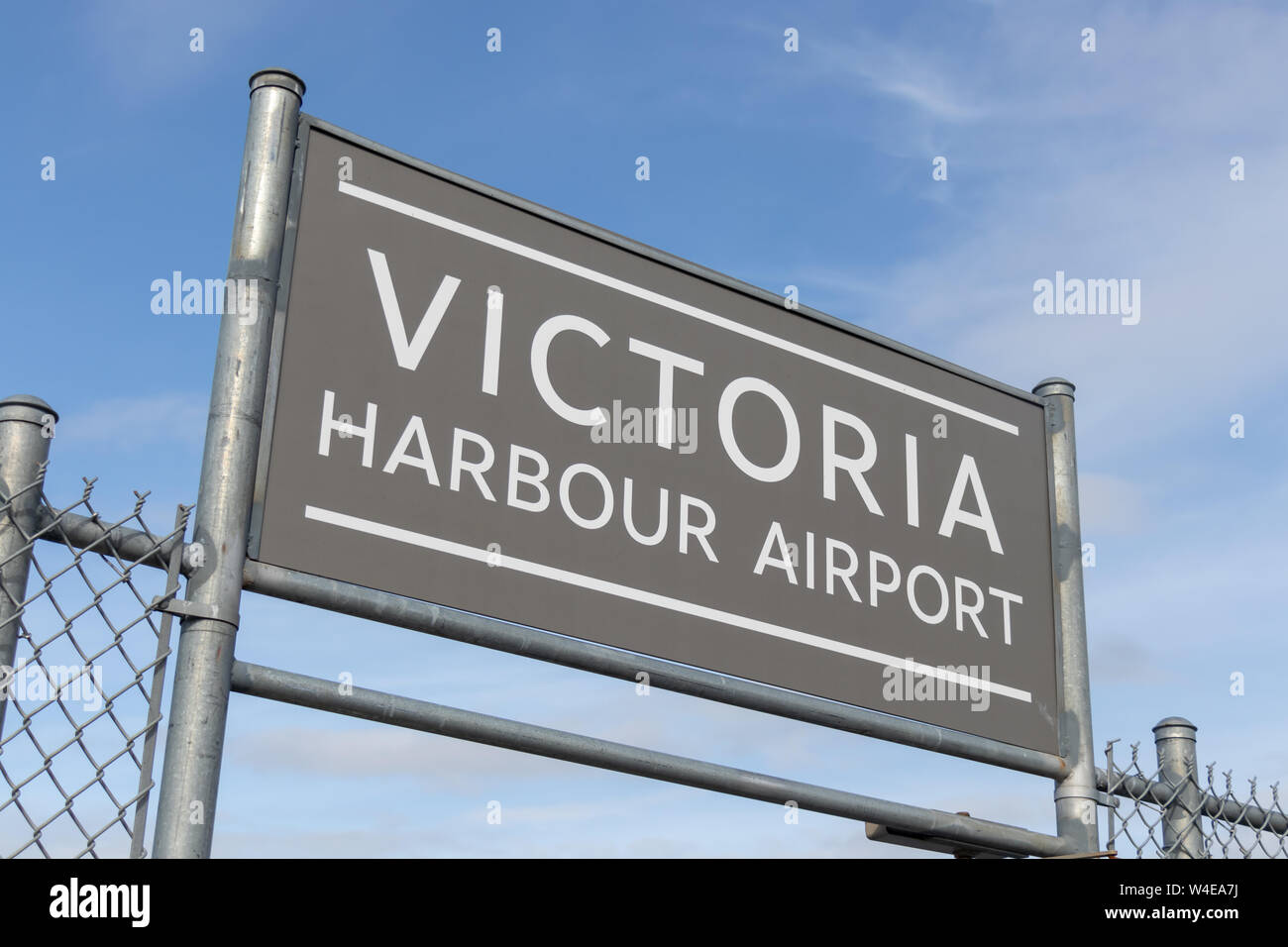 Victoria Harbour Airport sign at the entrance to the terminal in ...