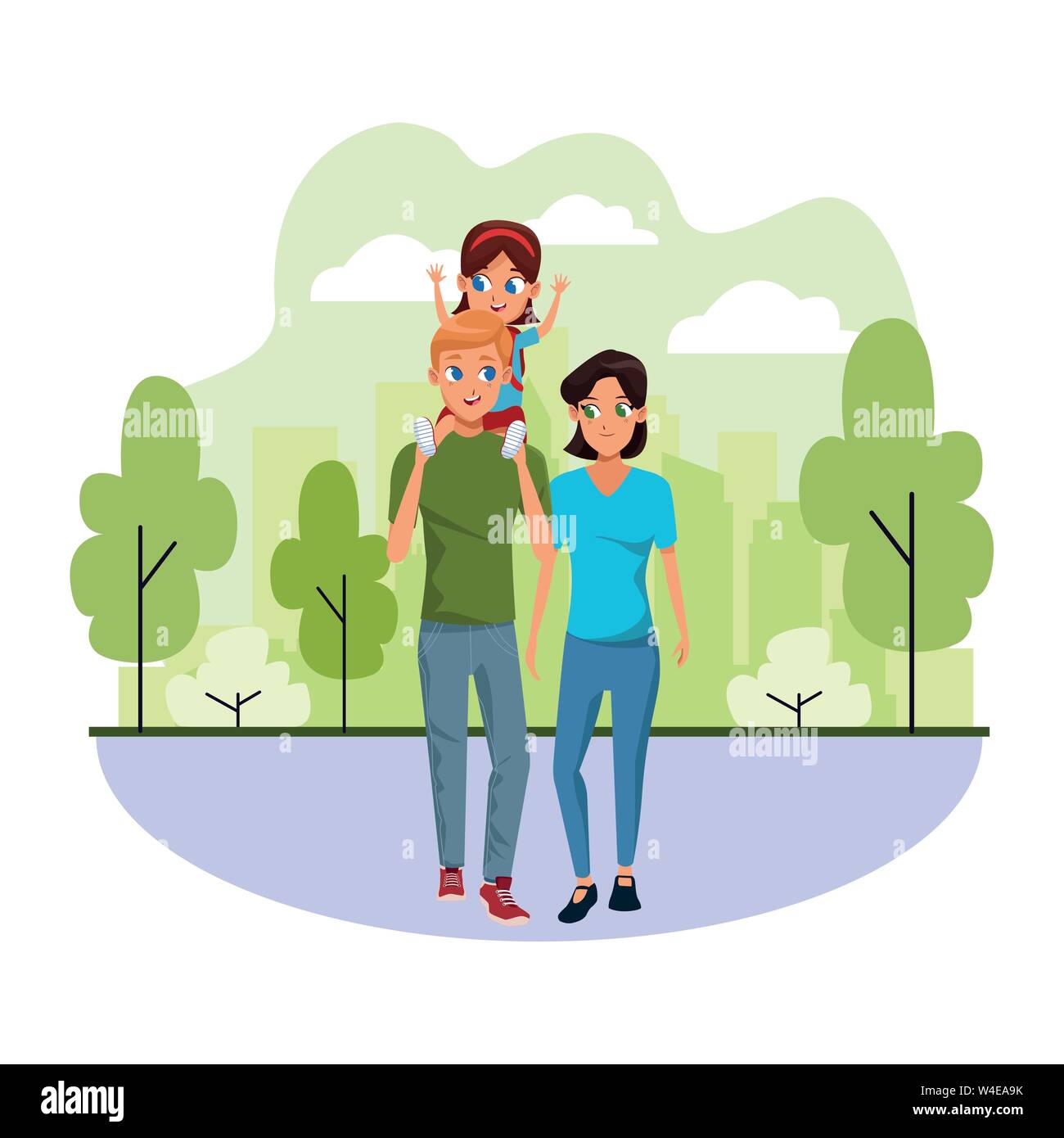 Family young parents with children cartoon Stock Vector Image & Art - Alamy