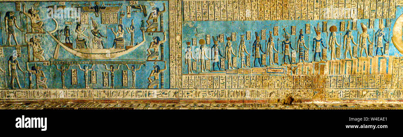 Detail of the Great Vestibule ceiling in the Hathor Temple, part of the ...