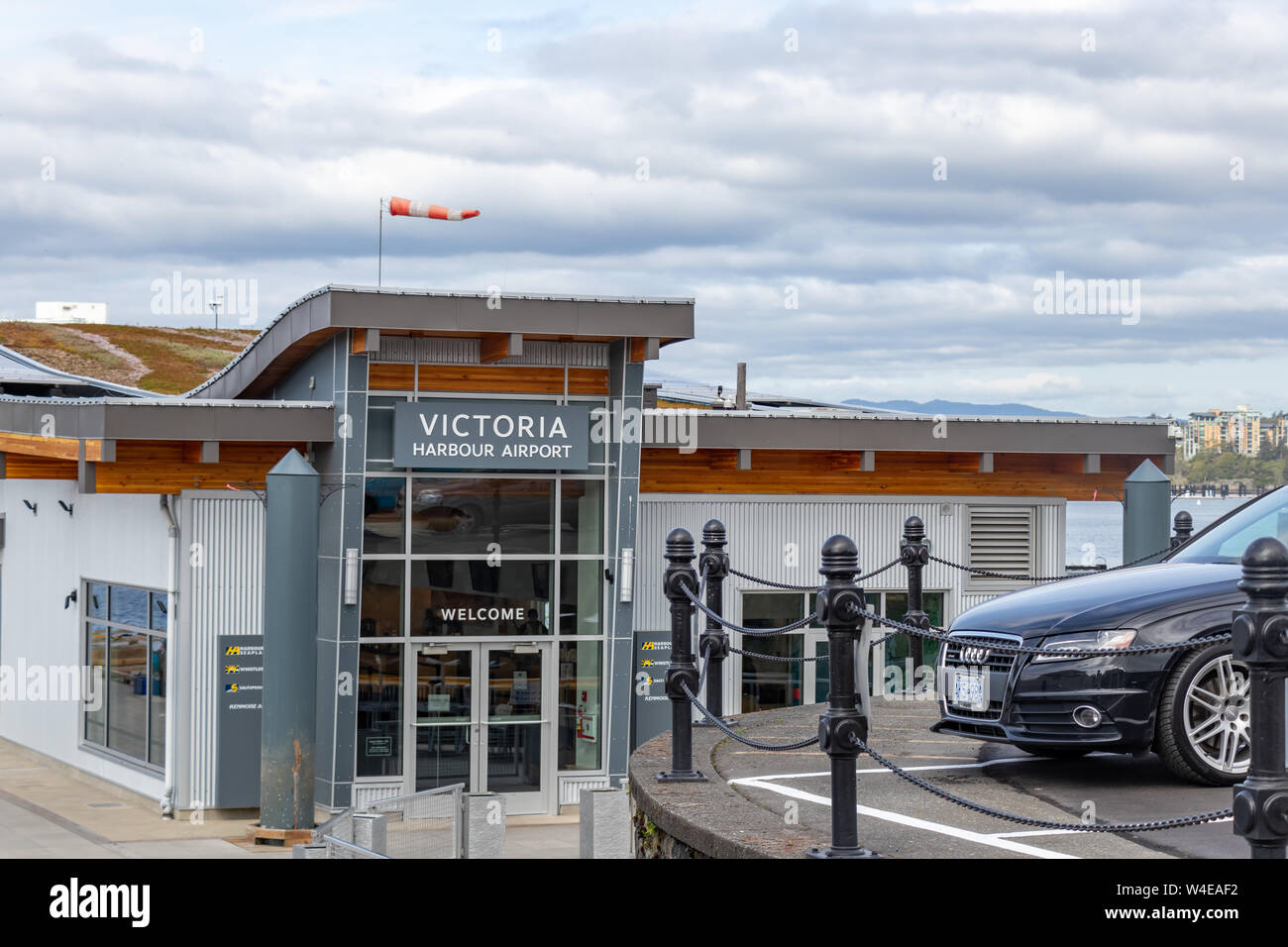 Front of Victoria Harbour Airport seen from the parking lot in downtown ...