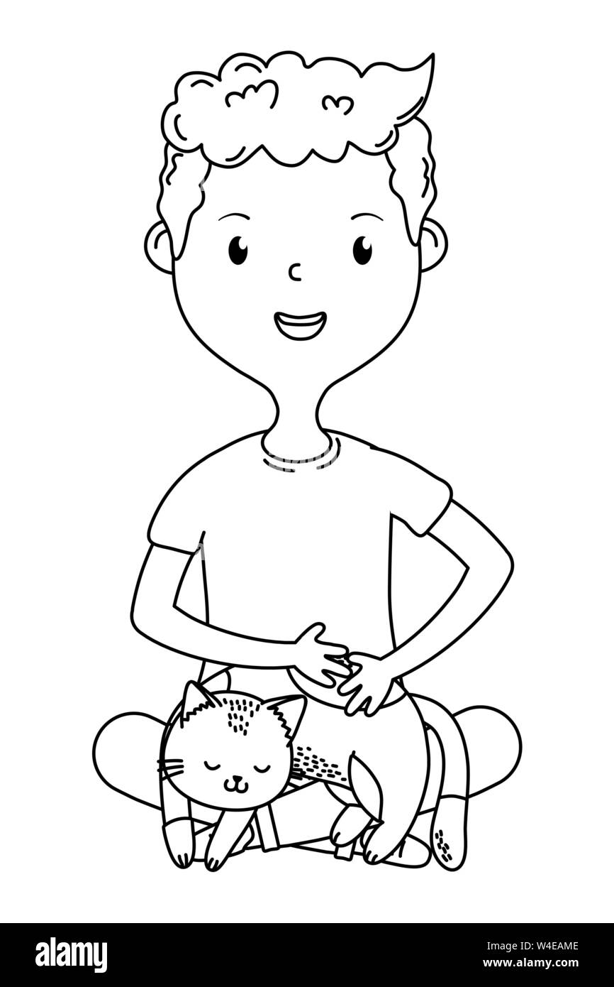 Boy with cat cartoon design, Mascot pet animal domestic cute life ...