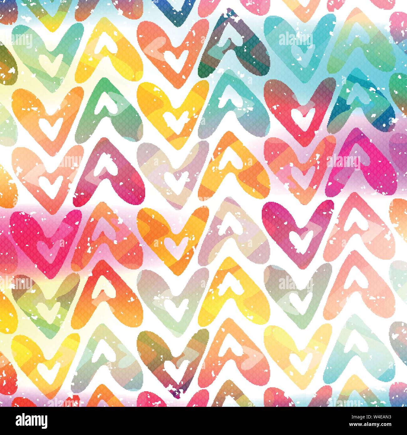 brightly colored hearts on a white background grunge texture Stock ...